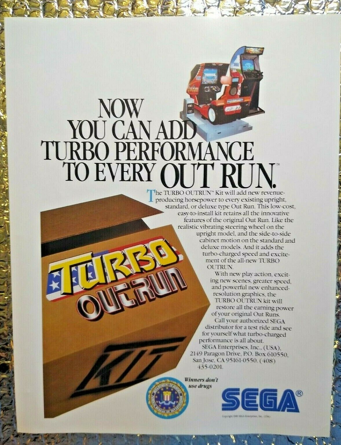 Turbo Outrun Arcade FLYER 1988 Original Video Game Auto Racing Vintage ...
