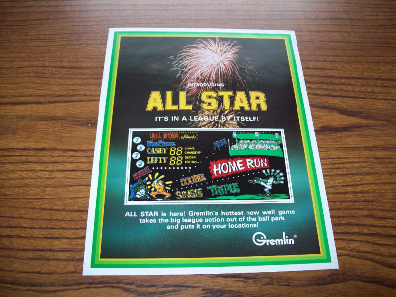ALL STAR ARCADE WALL GAME FLYER 1970s Vintage Promo Artwork Retro Gremlin
