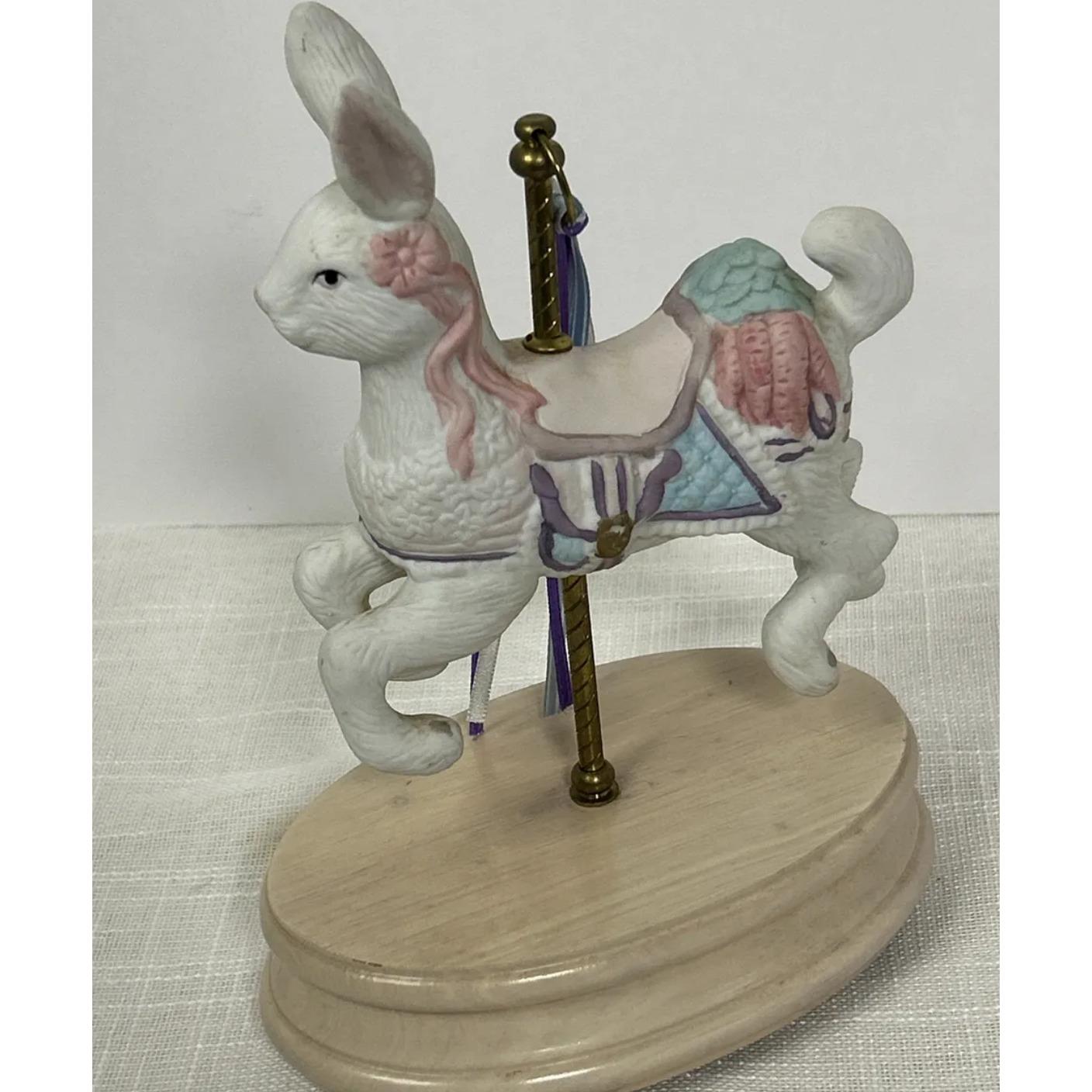 Vintage Bunny Rabbit Carousel Music Box Collectible Easter