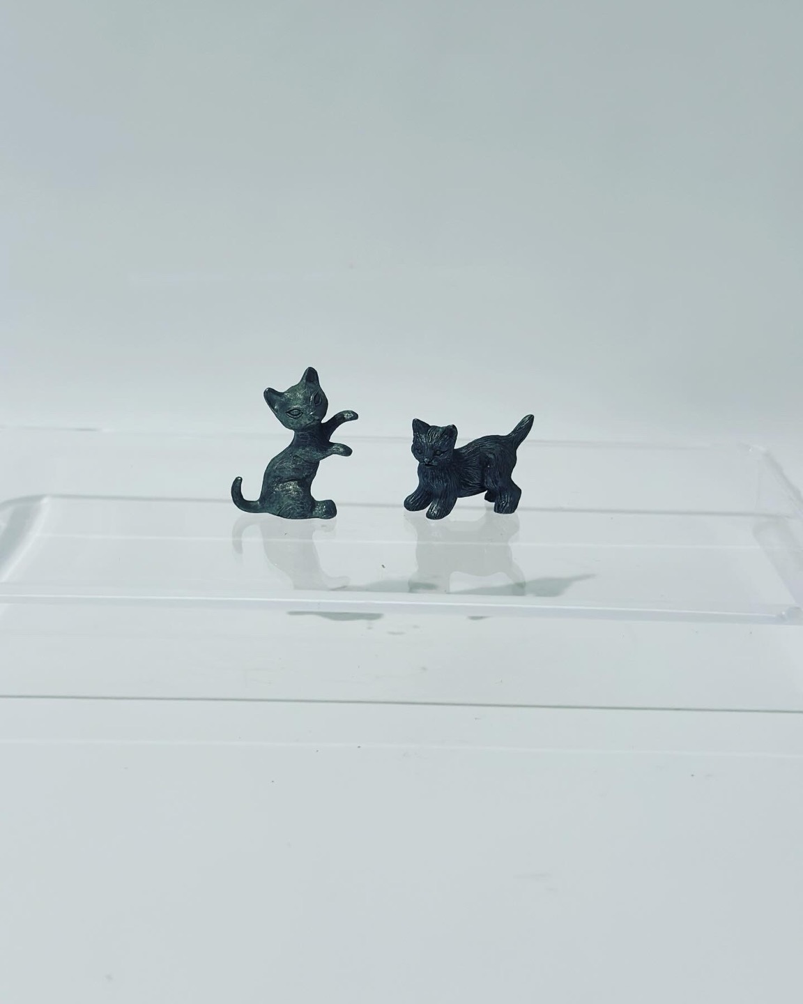 Vintage Set Of 2 Cast Metal Pewter Cats Kitten Miniature Paperweight ...