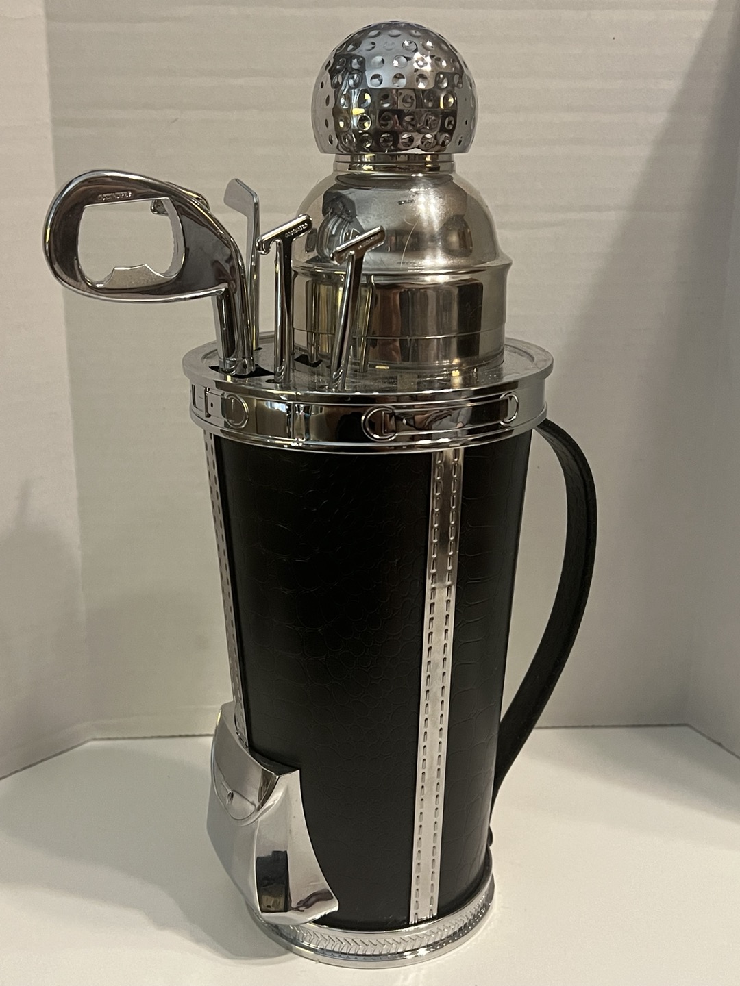 Godinger Country Club Golf Bag Clubs Cocktail Shaker Set Silver Black ...