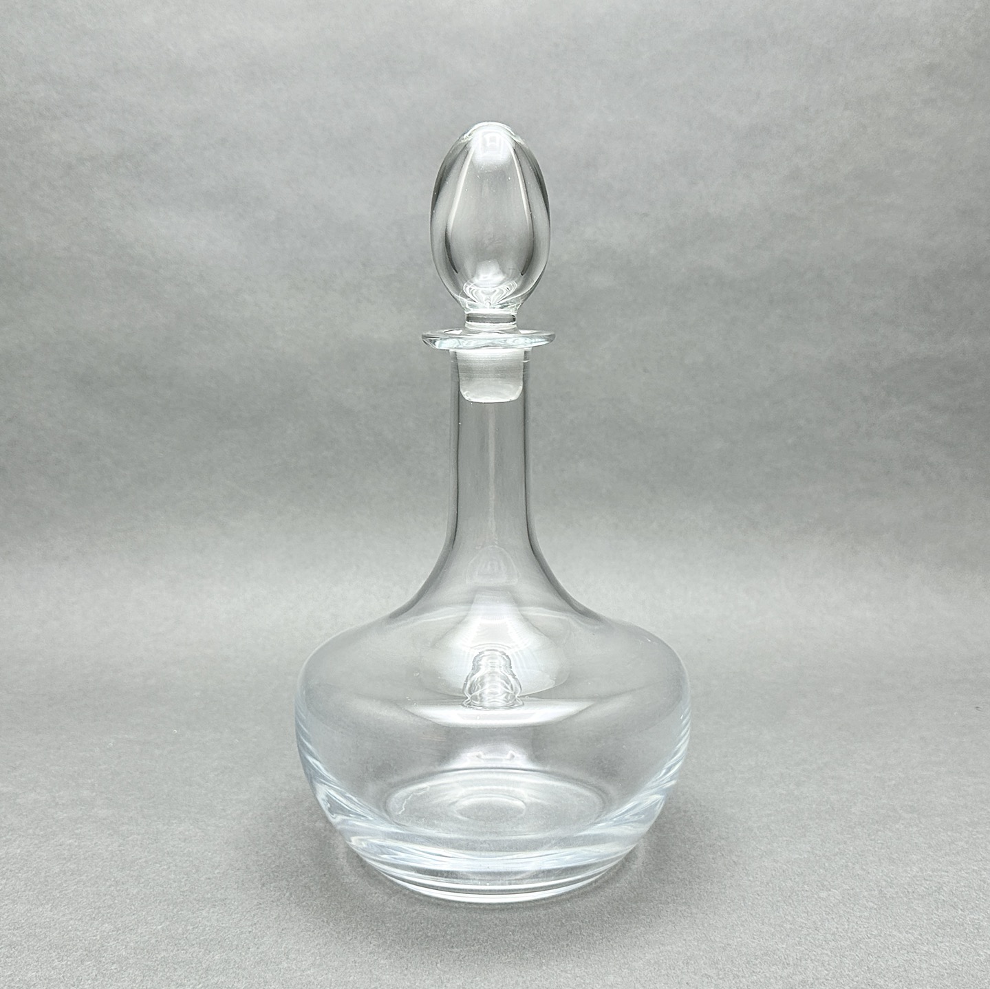 Vintage Hand Blown Minimalist Clear Glass Decanter With Egg Shaped Stopper