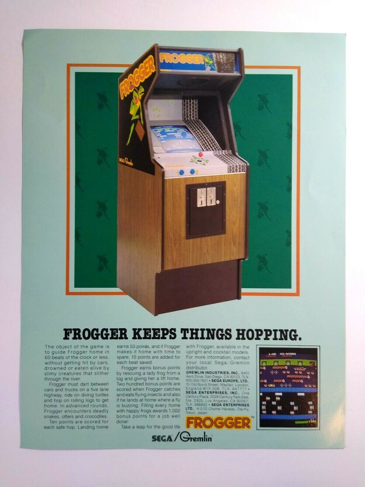 Frogger Arcade Flyer Original 1981 Video Retro Classic Game Artwork Gremlin