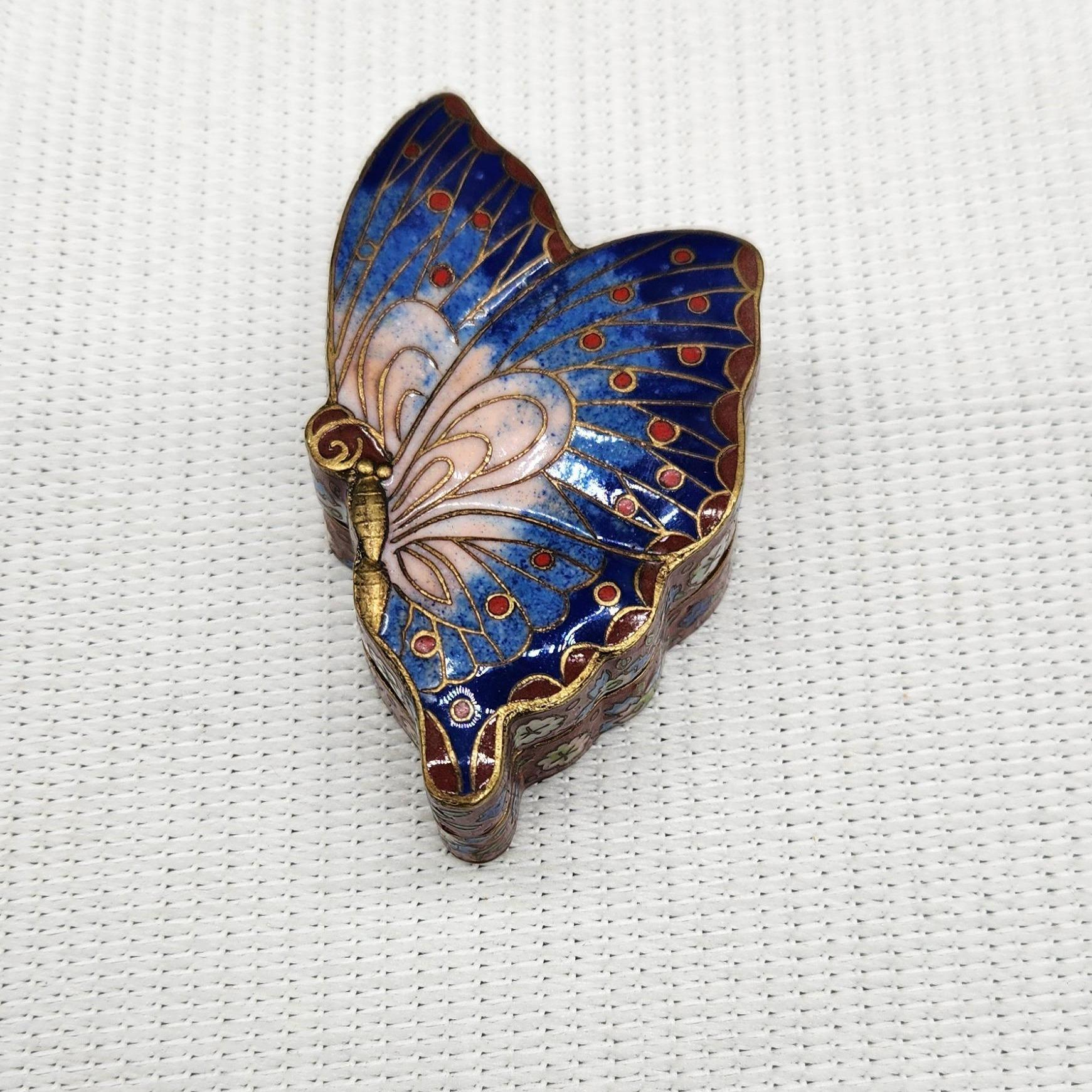 Vintage Cloisonne Enamel Butterfly Trinket Box