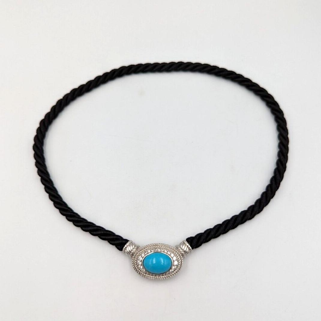 Judith Ripka Sterling Silver Turquoise CZ Magnetic Pendant Silk Cord ...