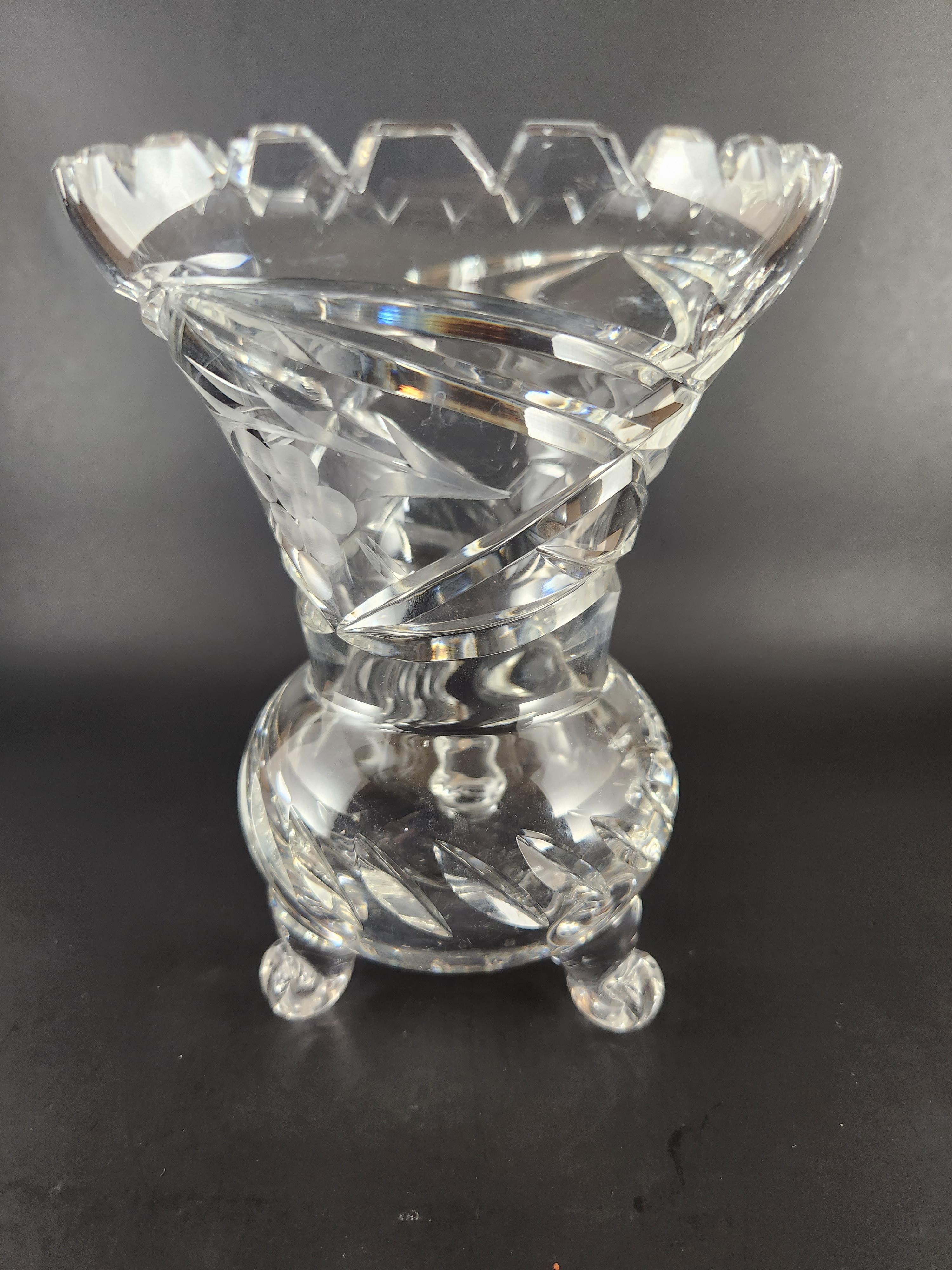 Sawtooth Wide Mouth Crystal Cut 6" Vase w/ Footed Scrolled Base ...