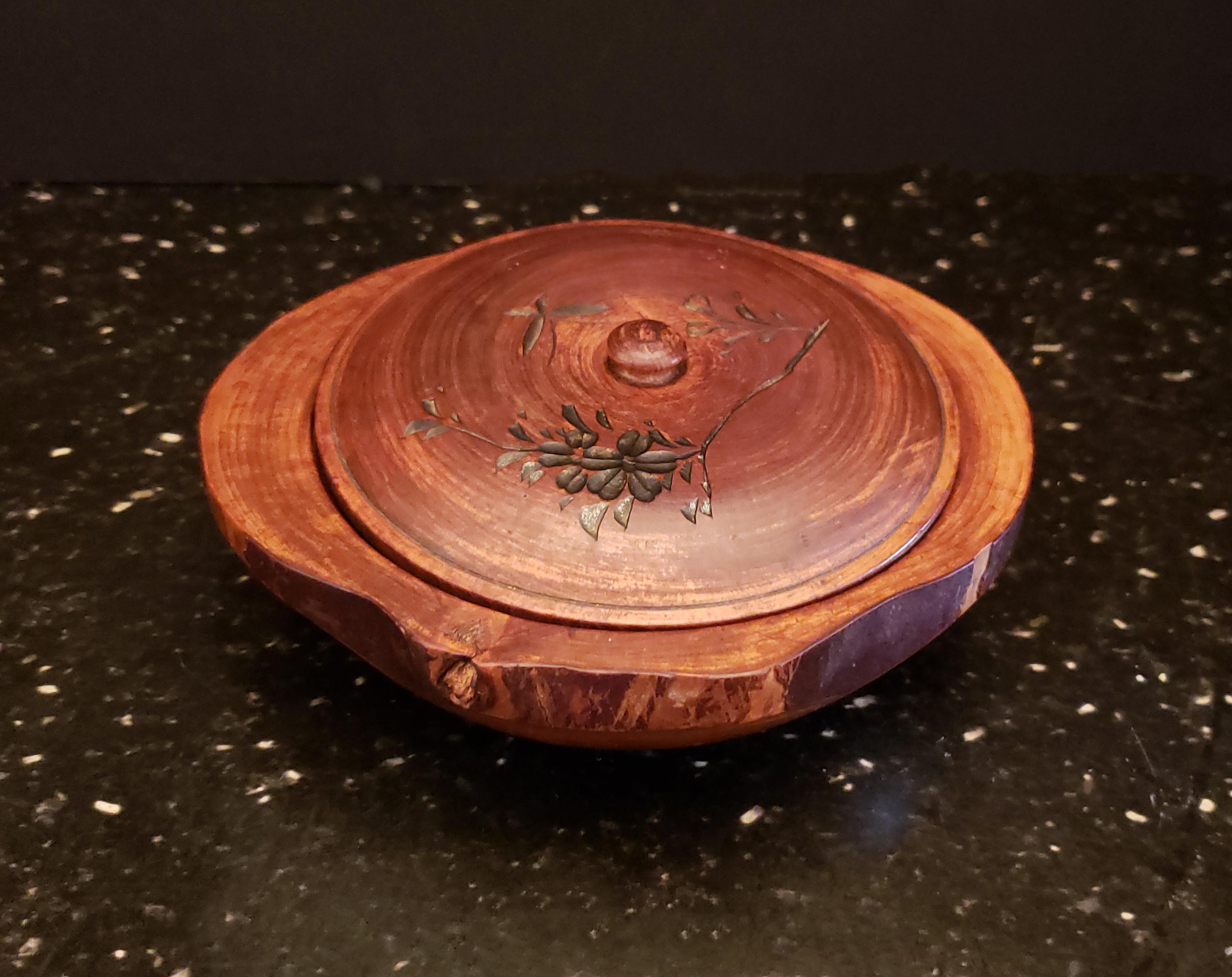 Wood Round Box Lid Flower Butterfly Rustic Natural Vintage Jewelry ...