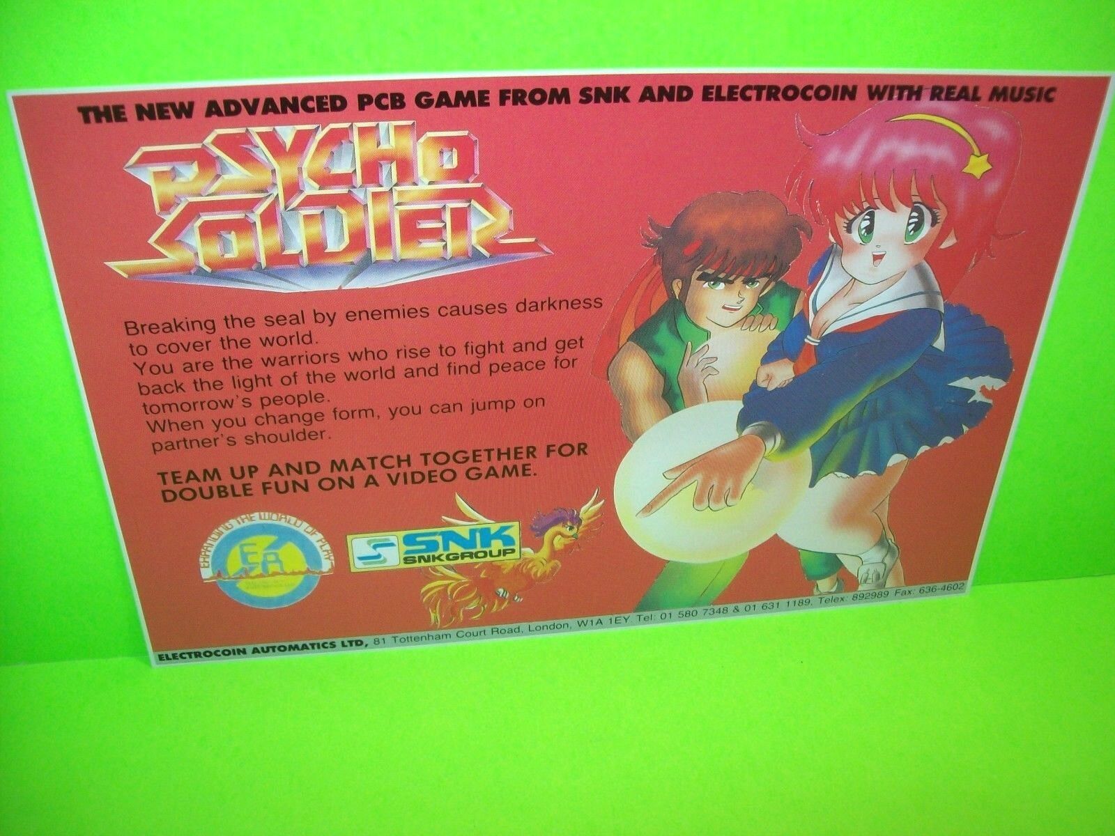 Psycho Soldier Original NOS 1986 Video Arcade Game Flyer Electrocoin ...