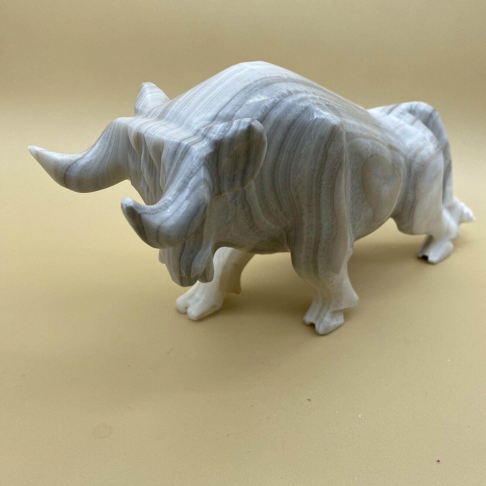 Vintage Carved Onyx Marble Bull Ox Statue Figurine Sculpture