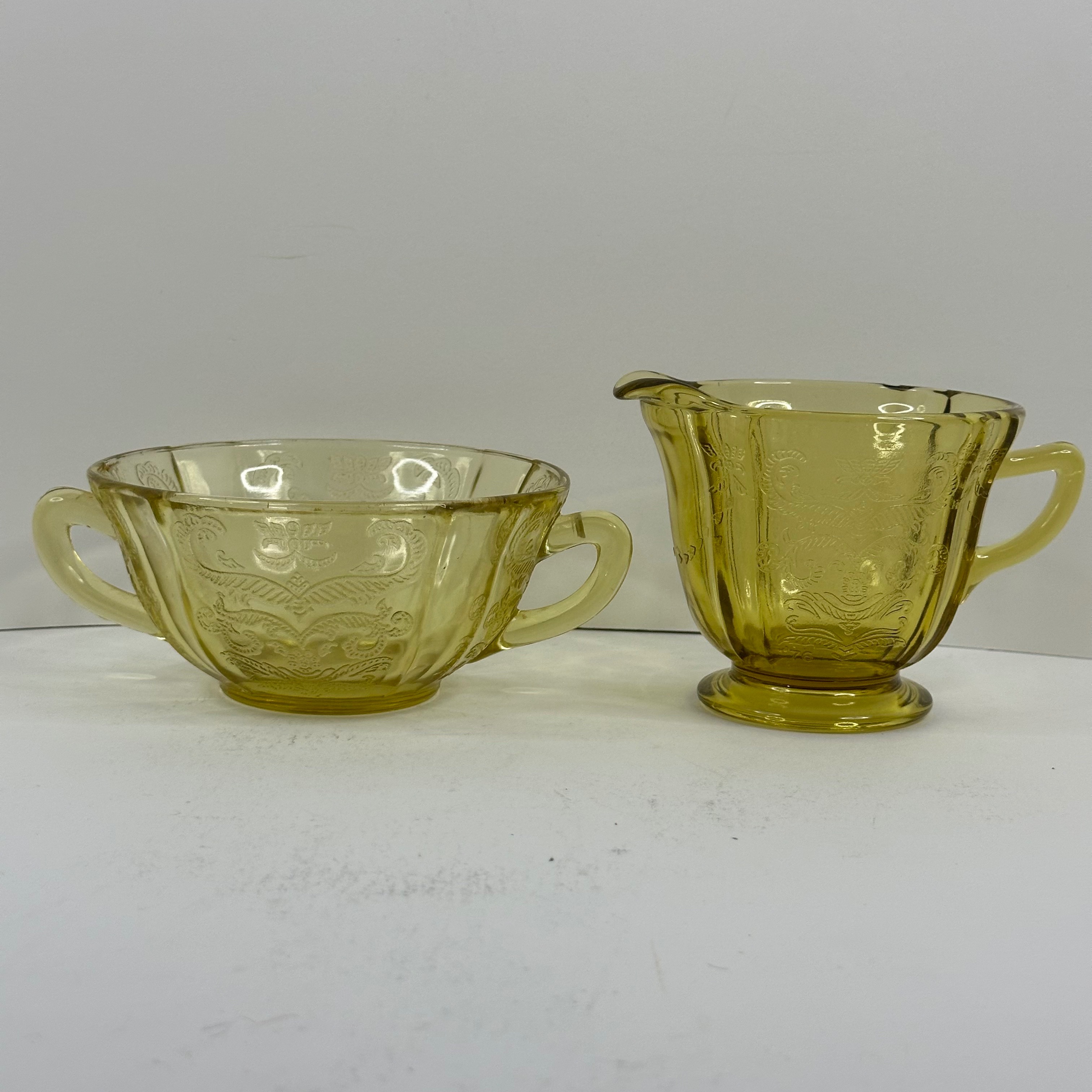 Recollection Indiana Glass Yellow Madrid Creamer and Sugar Bowl Vintage ...