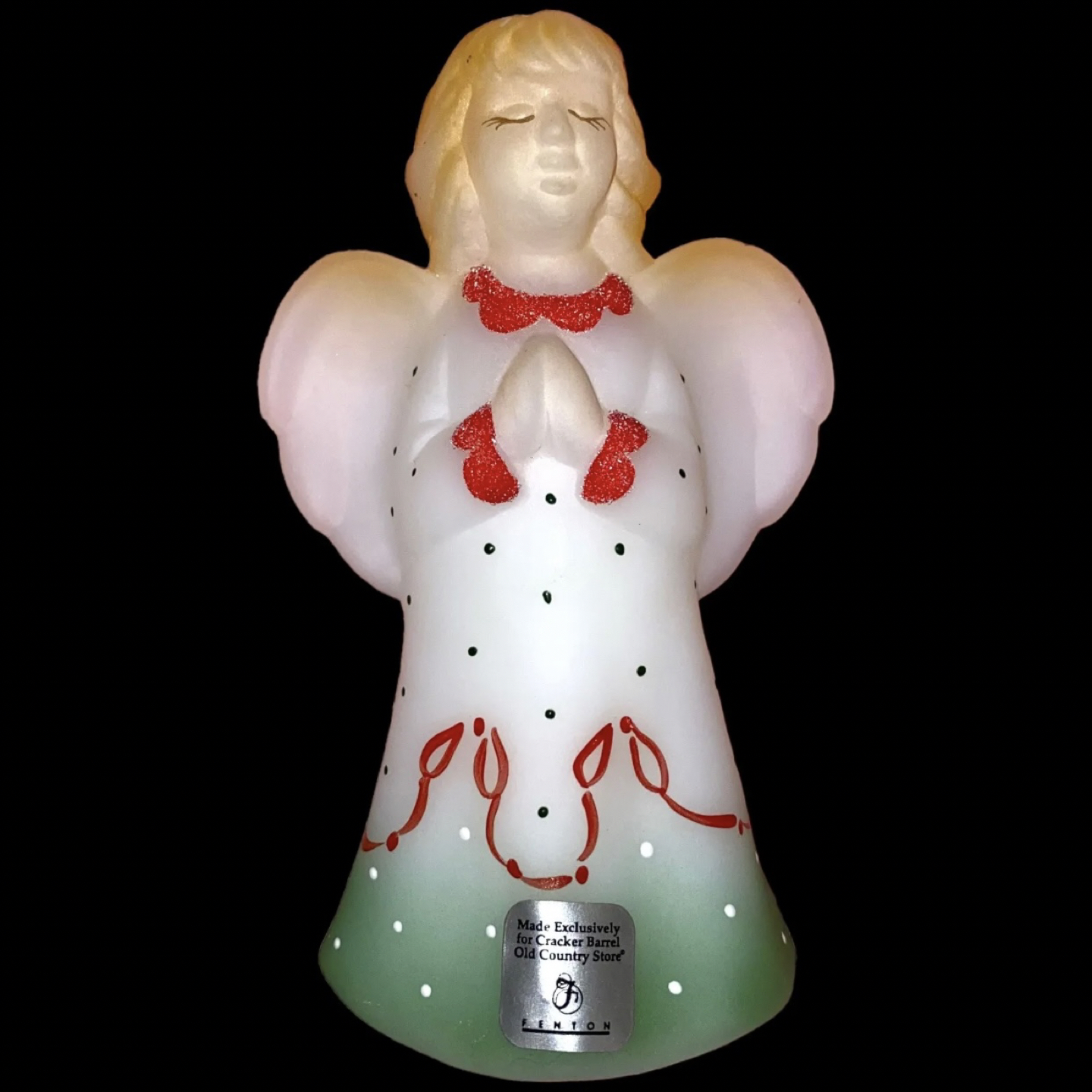 Fenton For Cracker Barrel Opal Satin Glass Praying Angel- Hand Painted
