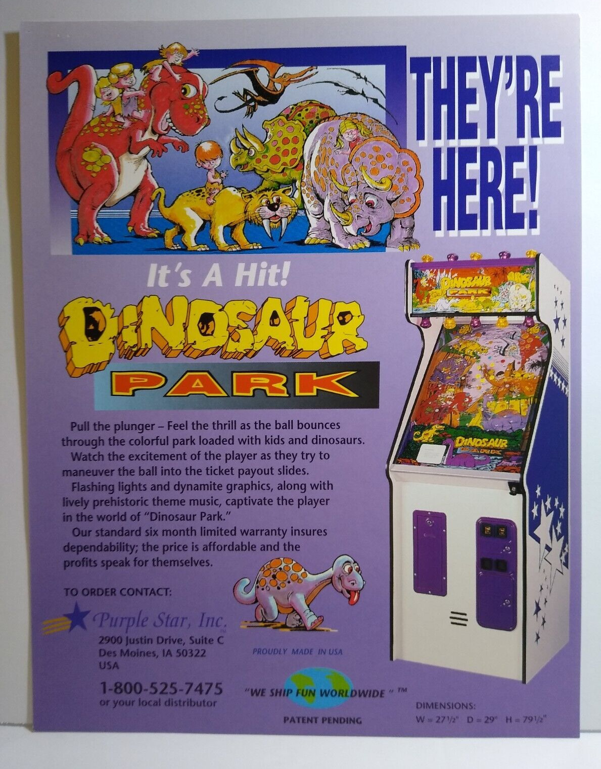 Dinosaur Park Arcade Flyer Original Boardwalk Game Room Art Promo 8.5 ...