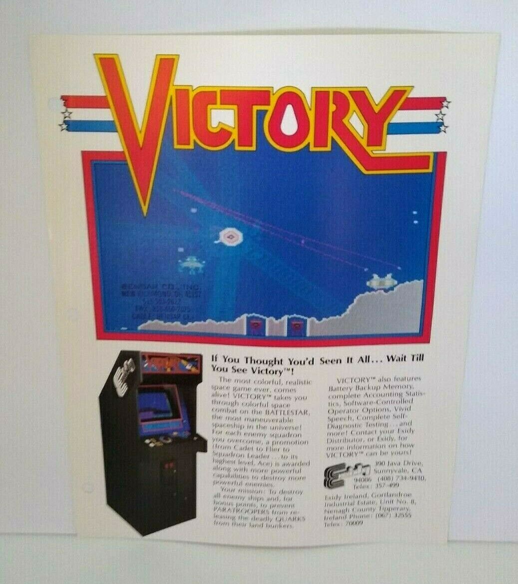 Victory Arcade FLYER Original 1982 Video Game Retro Vintage Art Promo