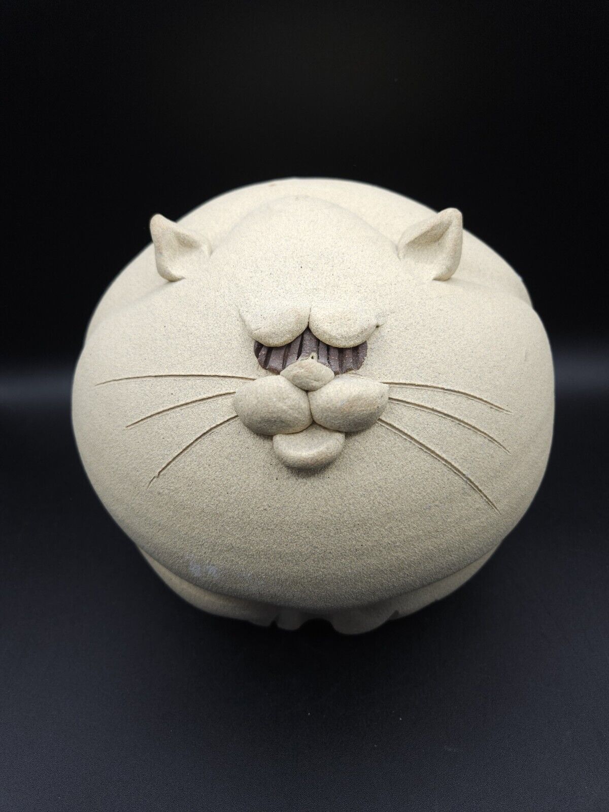 Vintage Fat Cat Piggy Bank Stoneware Pottery 1970's Folk Art Design