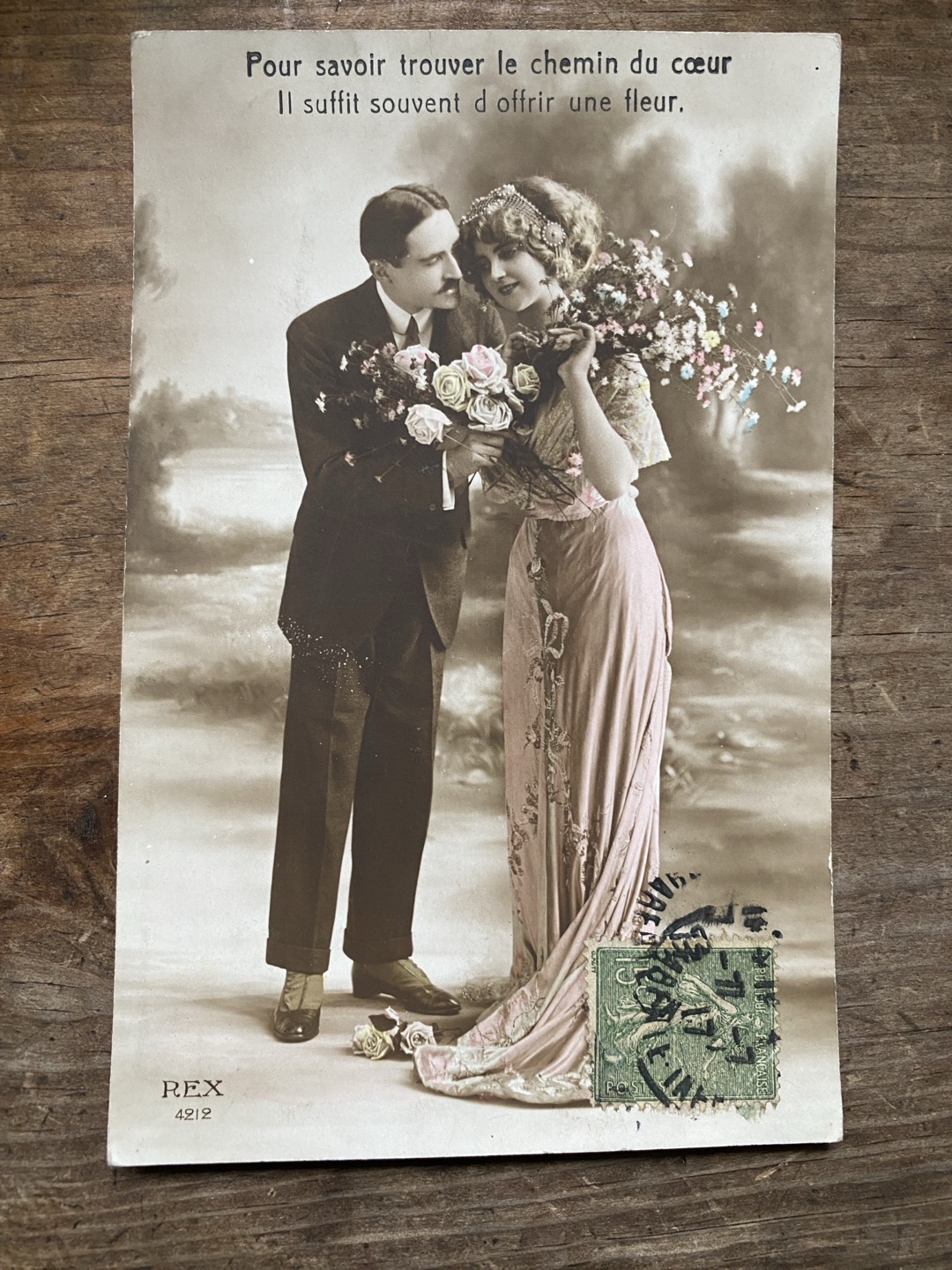 1917 Antique French Postcard, Colorized, Ephemera