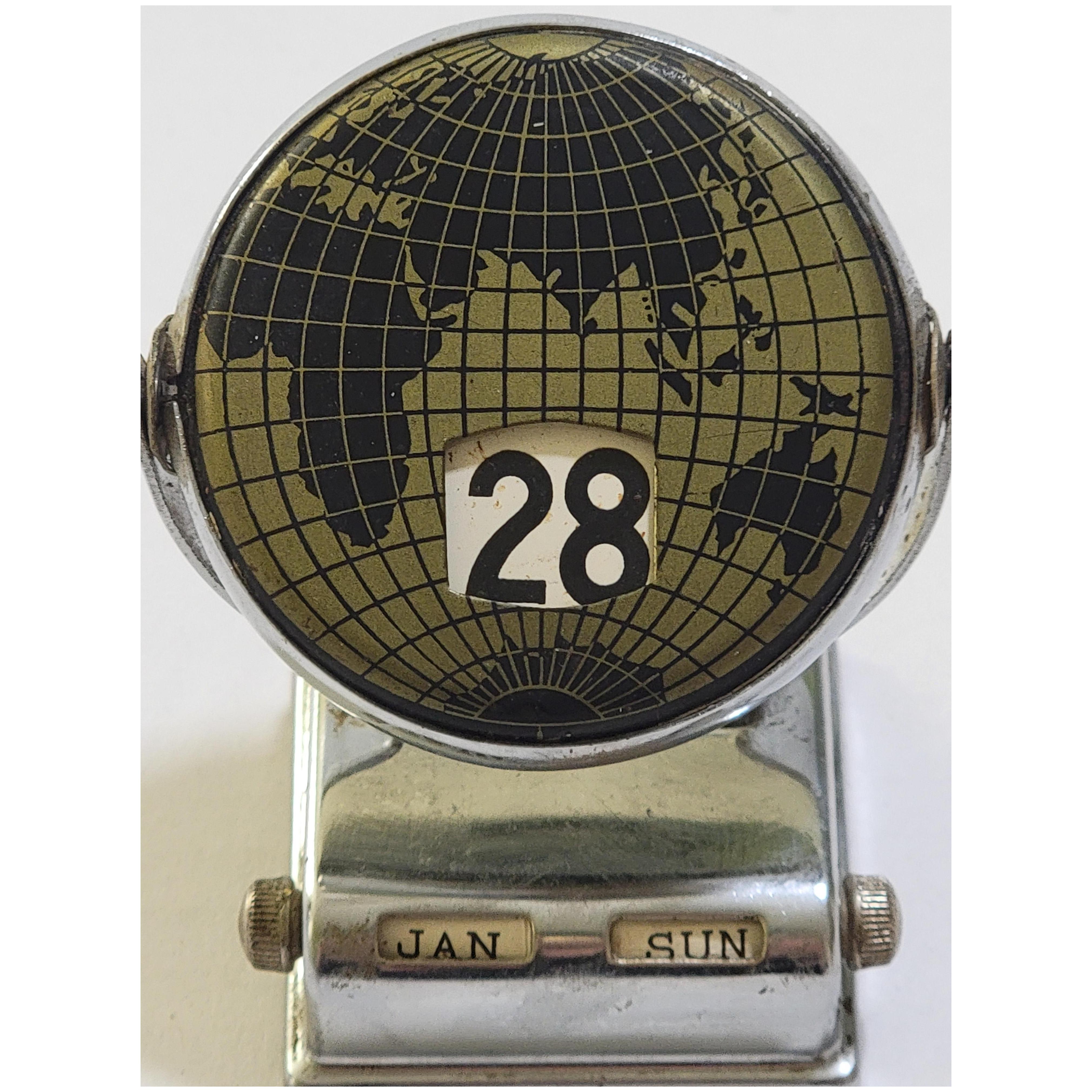 Vintage Metal World Map / Globe Perpetual Flip Desk Calendar