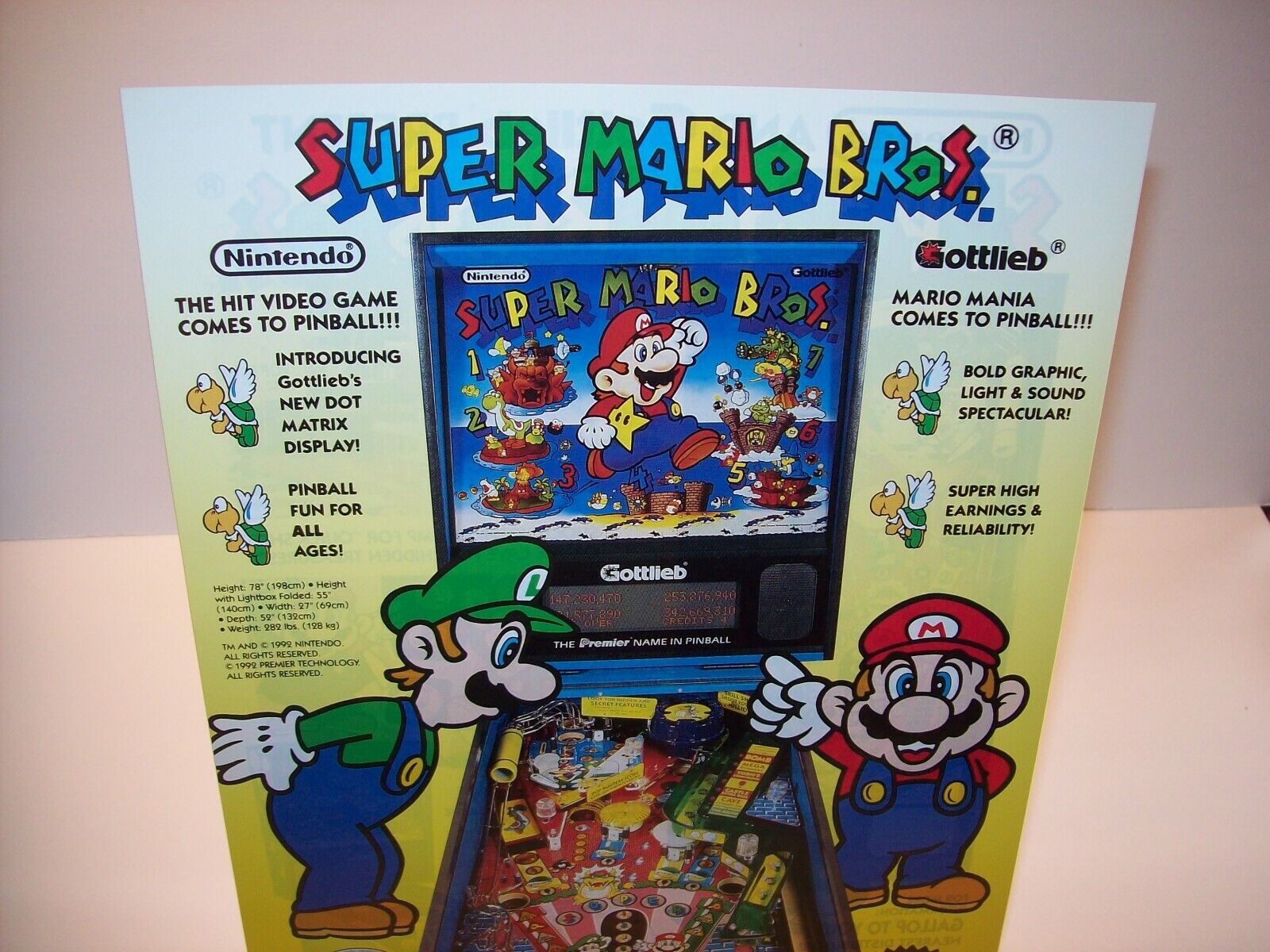 Super Mario Bros Pinball Flyer 1992 Original Retro Artwork 8.5" x 11"