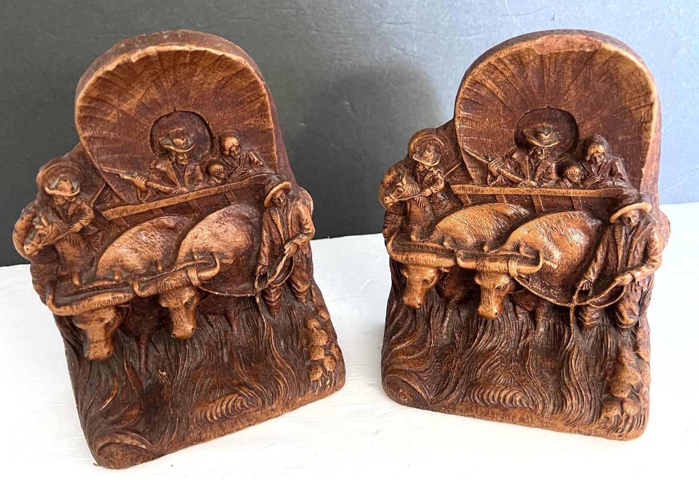 Syroco WESTERN Book Ends, Heavy Wood Composite , Vintage Condition, Mid ...