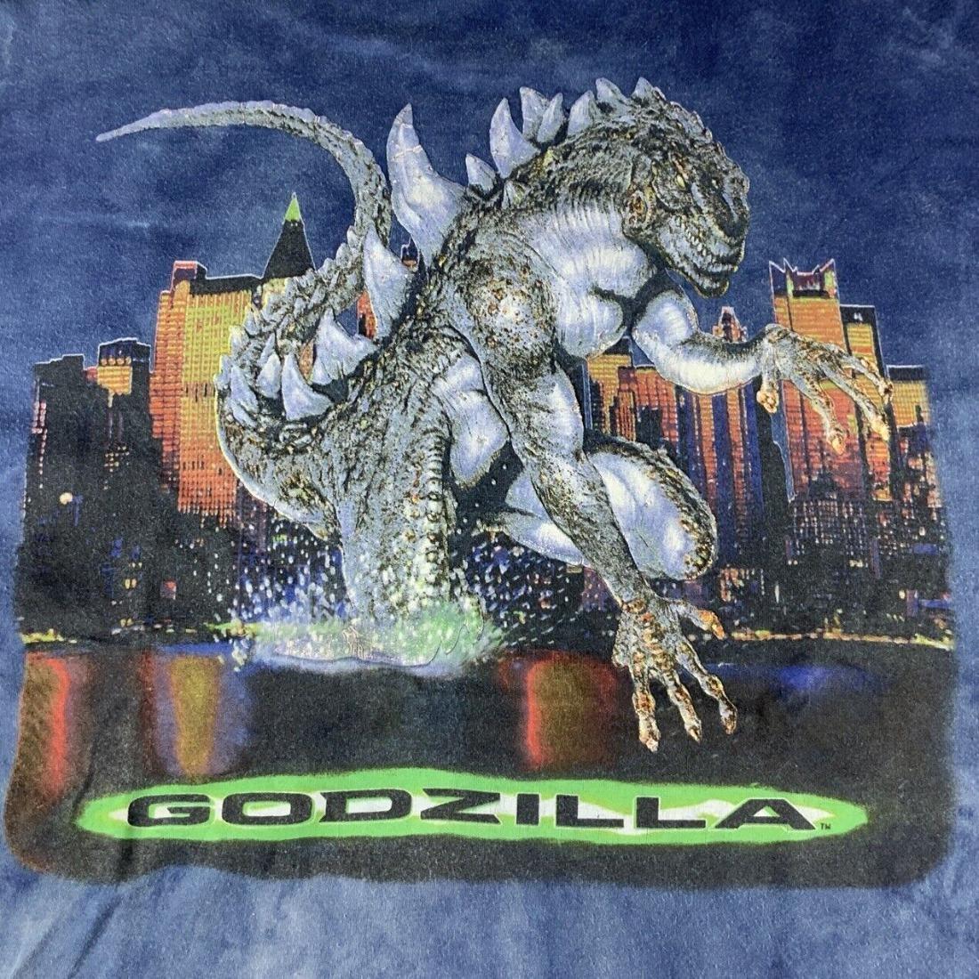 Vintage 90s Godzilla Movie Promo Graphic T Shirt Men's Large Blue