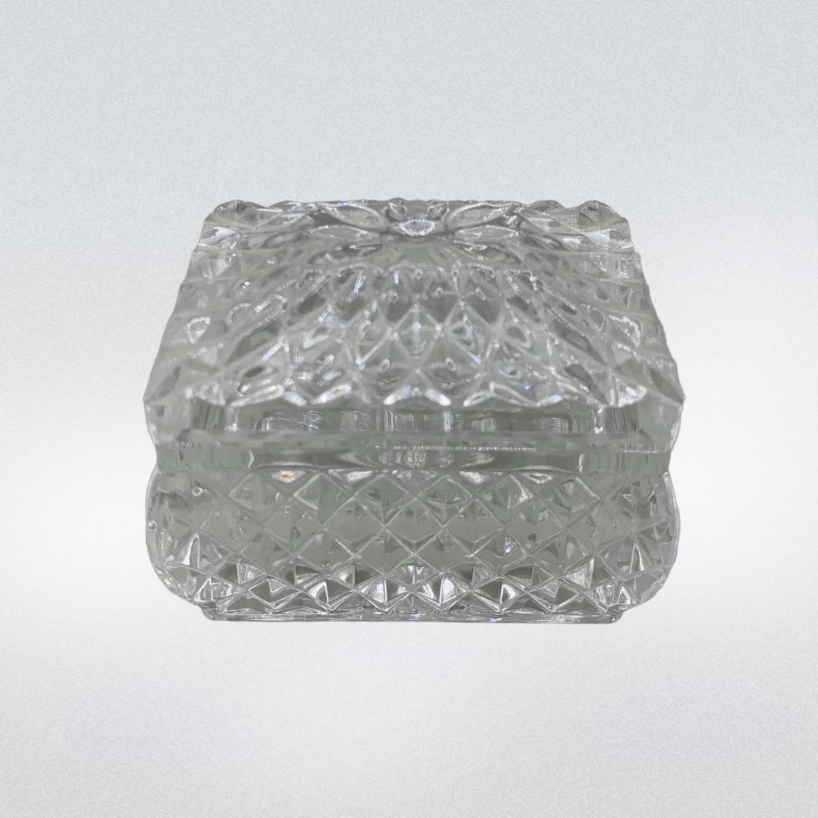 Small Crystal Glass Rectangular Lidded Trinket Box Diamond Pattern