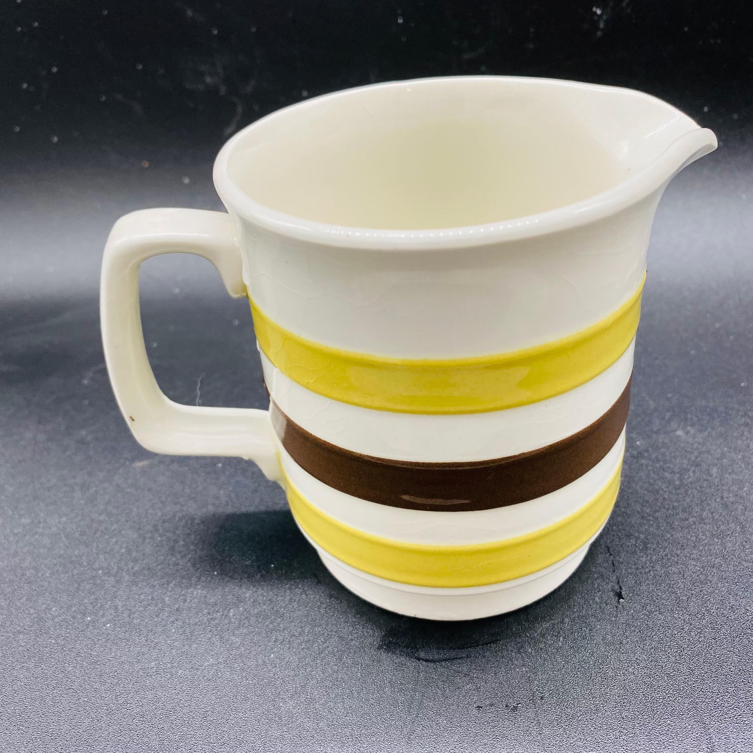 Irish Hand painted Farmhouse Brown Yellow Striped Jug UK Ireland MCM ...