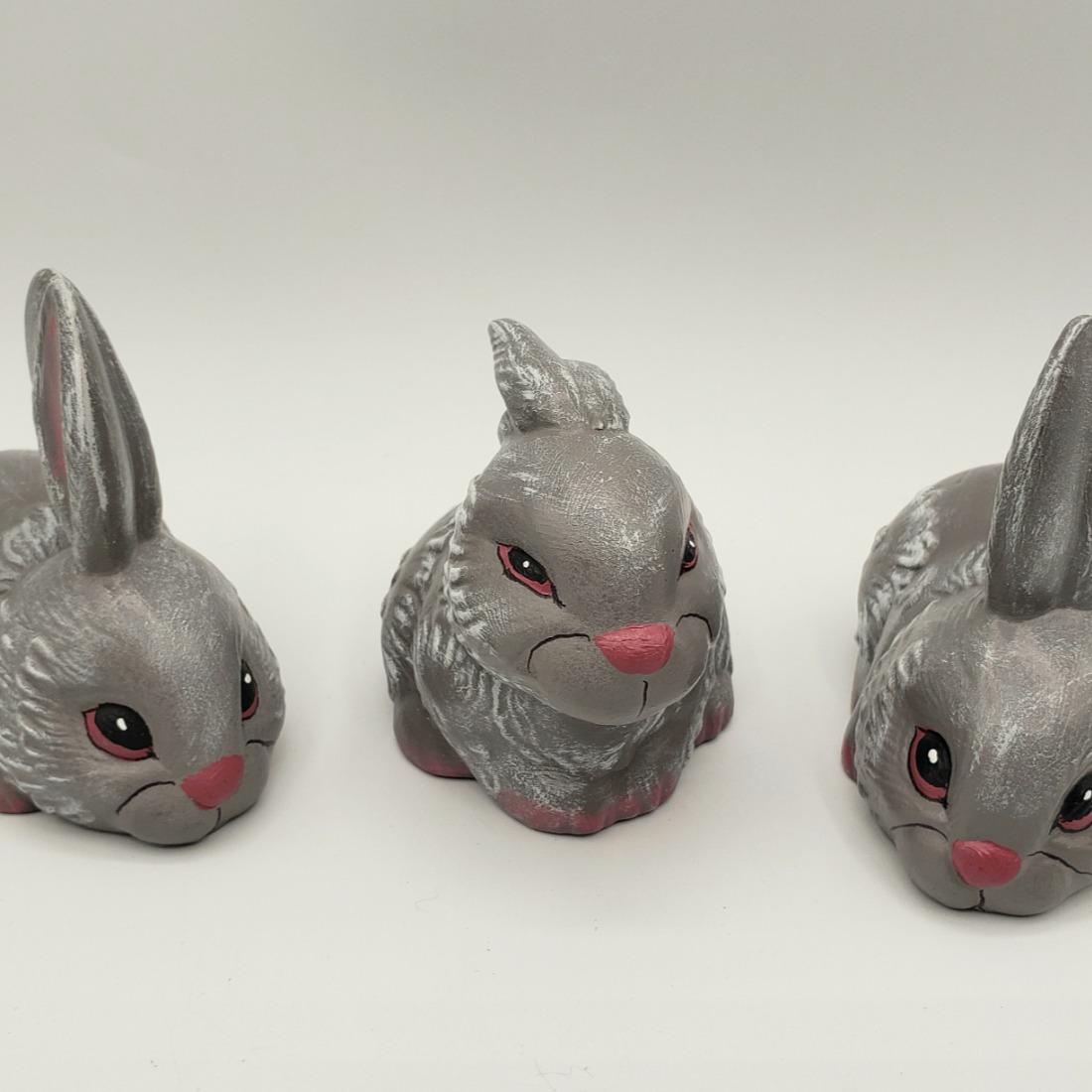 Vintage Ceramic Bunnies Gray Rabbit Easter Figurines Spring Decor Hand ...
