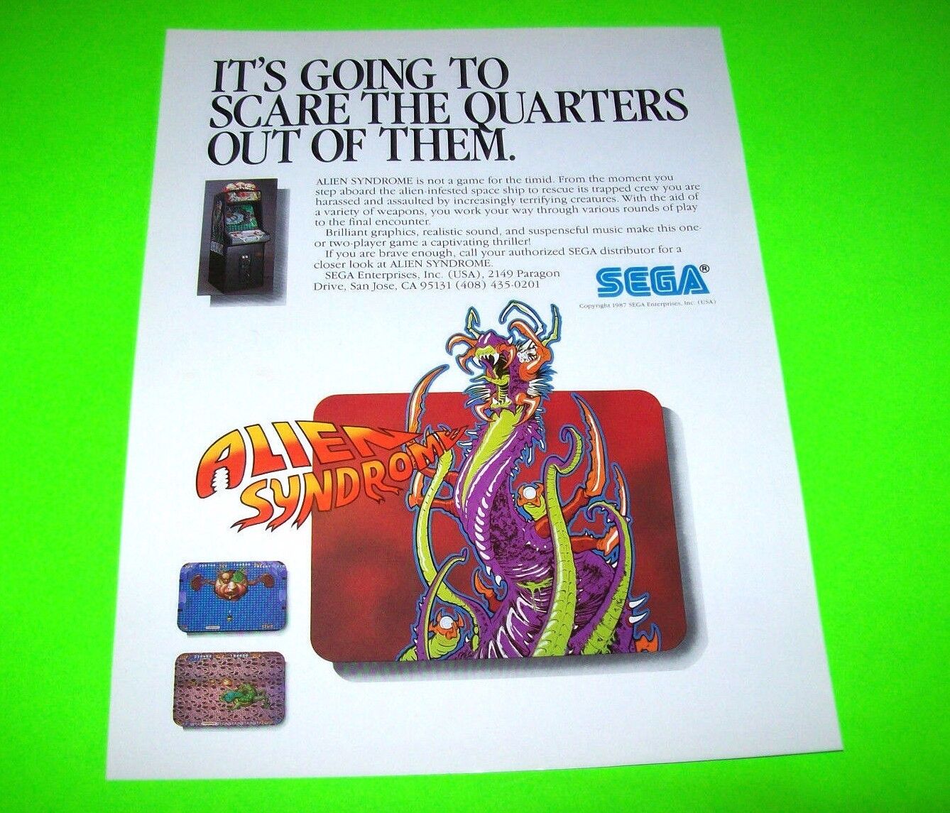 ALIEN SYNDROME Original 1987 NOS Video Arcade Game Flyer Vintage Promo Art