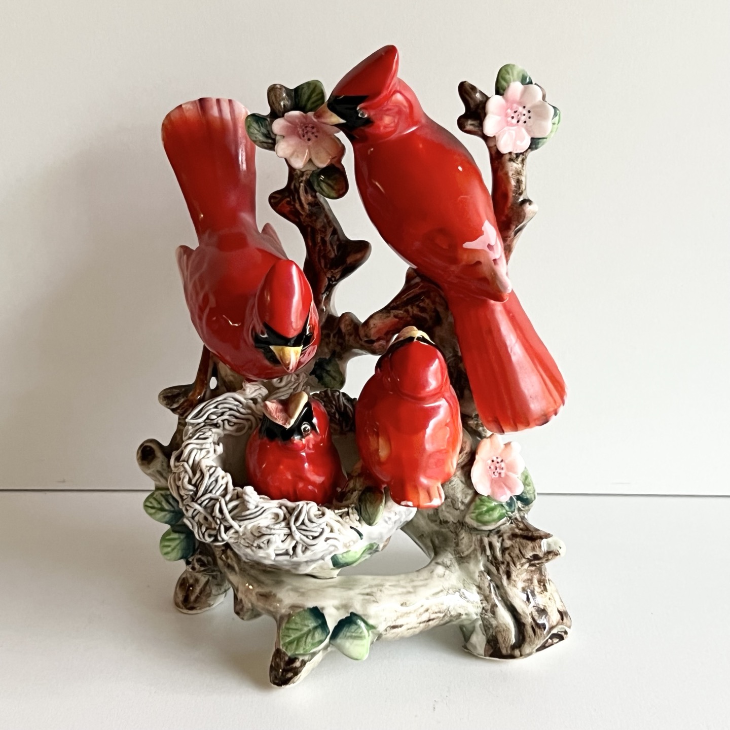 Cardinal Bird Family Figurine - Made In Japan
