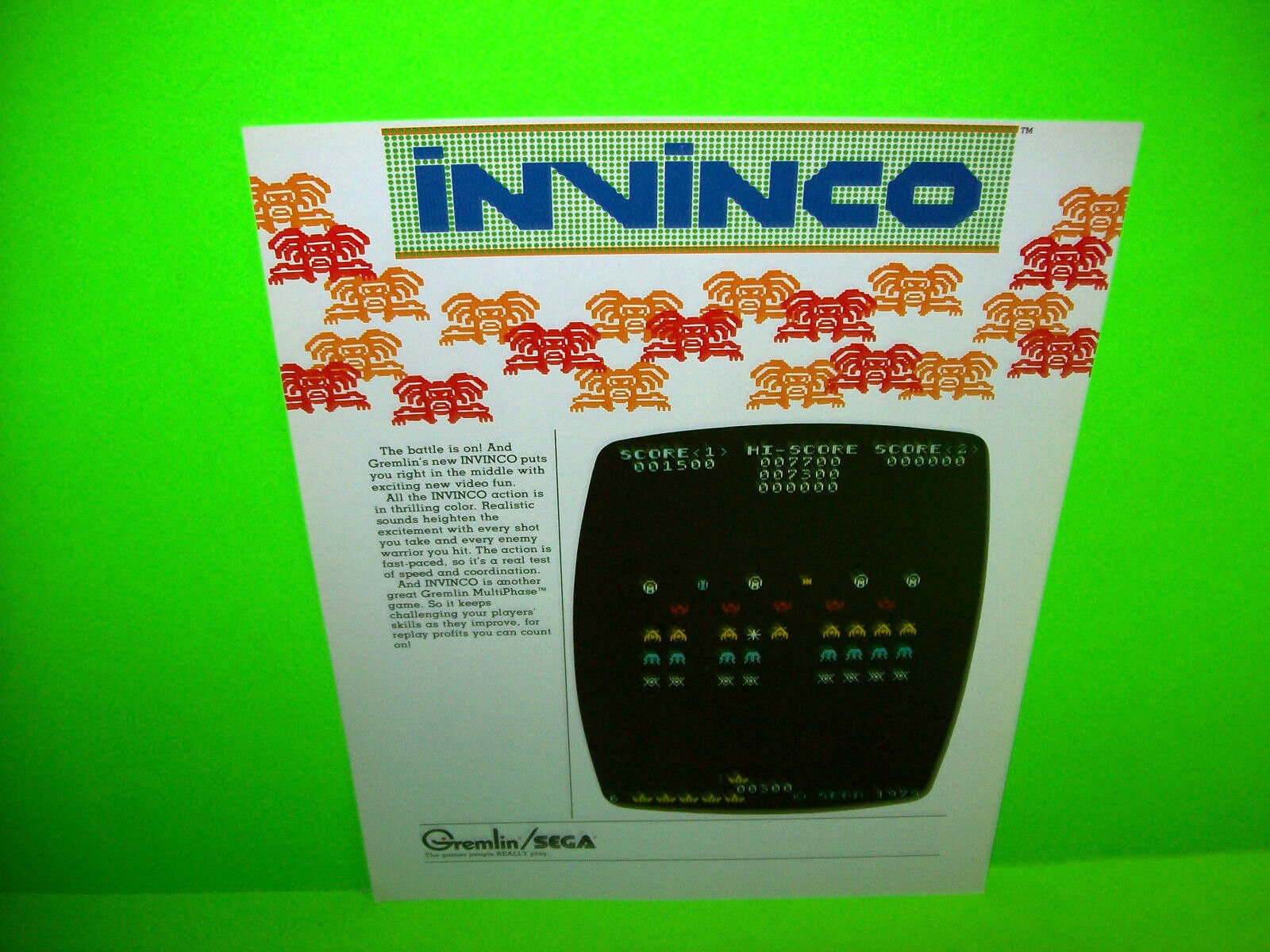 INVINCO 1979 Original Video Arcade Game Flyer Vintage Retro Art Promo