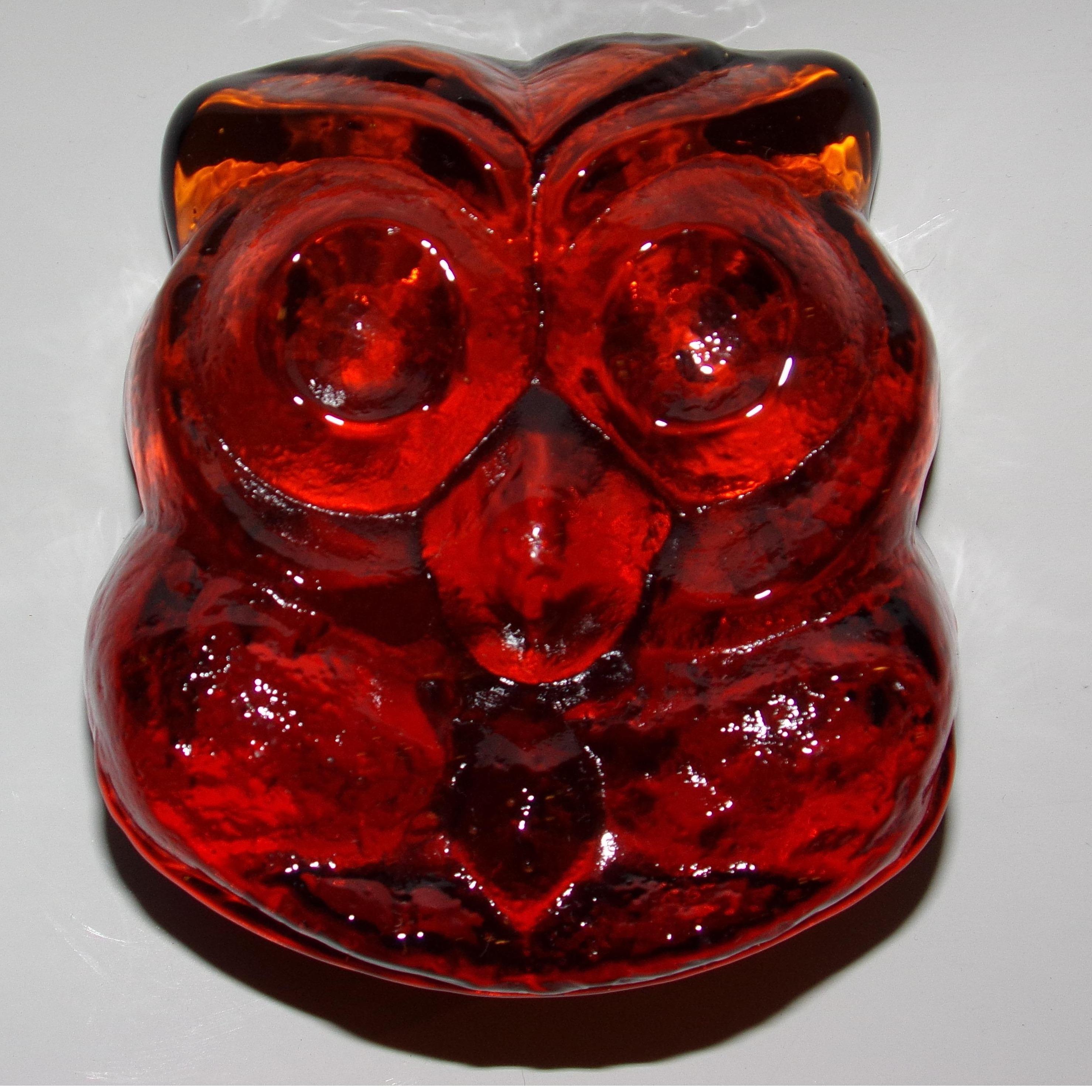 BLENKO GLASS MCM Signed Amber OWL Paperweight