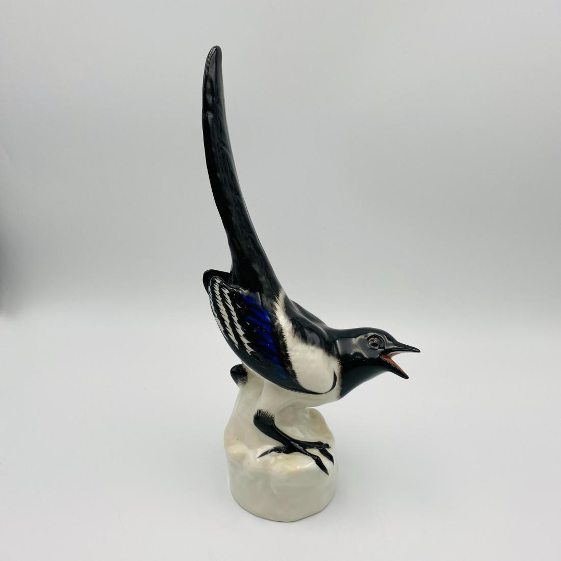 Vintage Lomonosov Porcelain MAGPIE Made in the USSR Bird Figurine 10in Tall