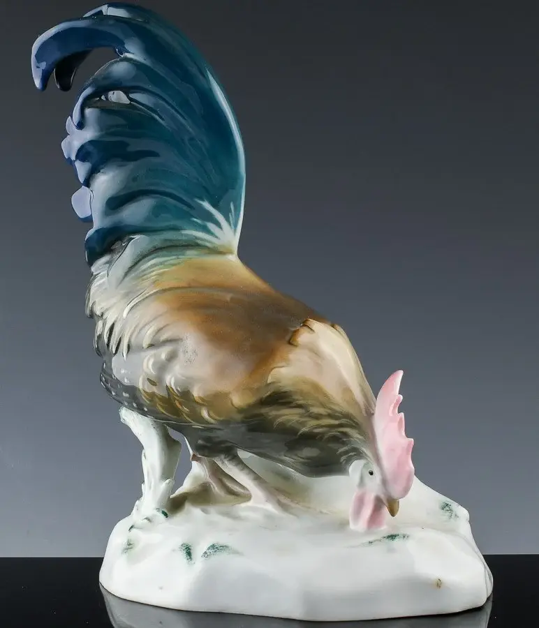 Handsome Large Antique Continental Porcelain Rooster Chicken Figure ...