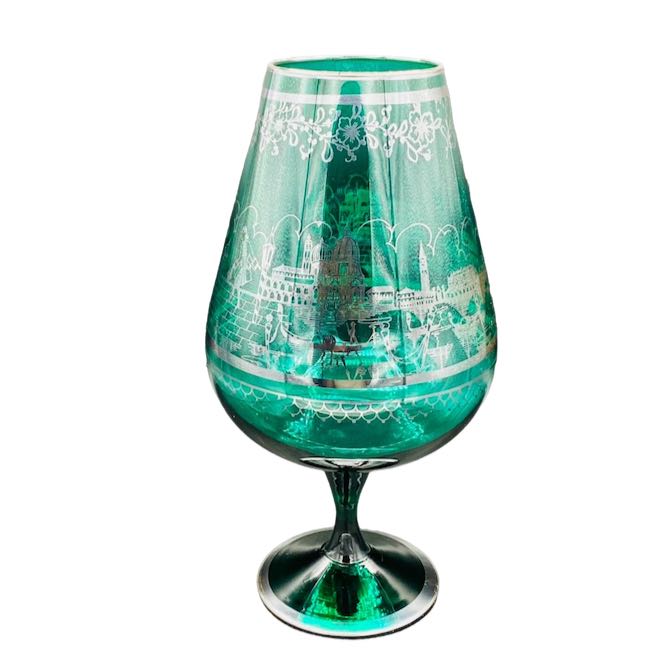 Vintage Huge Venetian Art Glass Brandy Snifter Green Sterling Silver ...