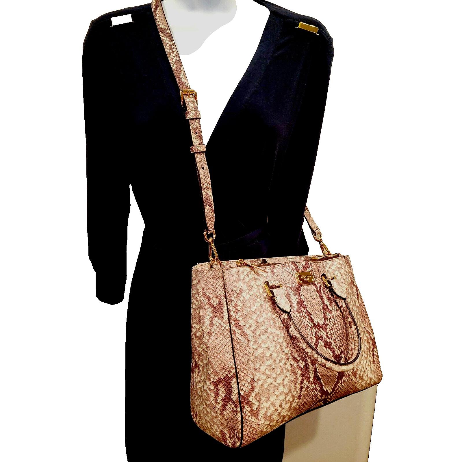 Michael Kors Kellen Snake Python Embossed Leather Tote Satchel Purse ...