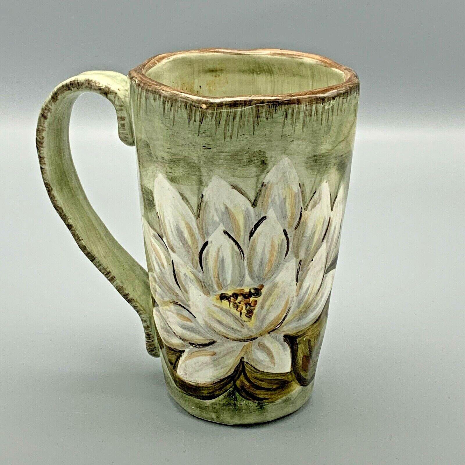 Tabletops Gallery Waterloo Water Lily Mug Green Handpainted Diswasher Safe