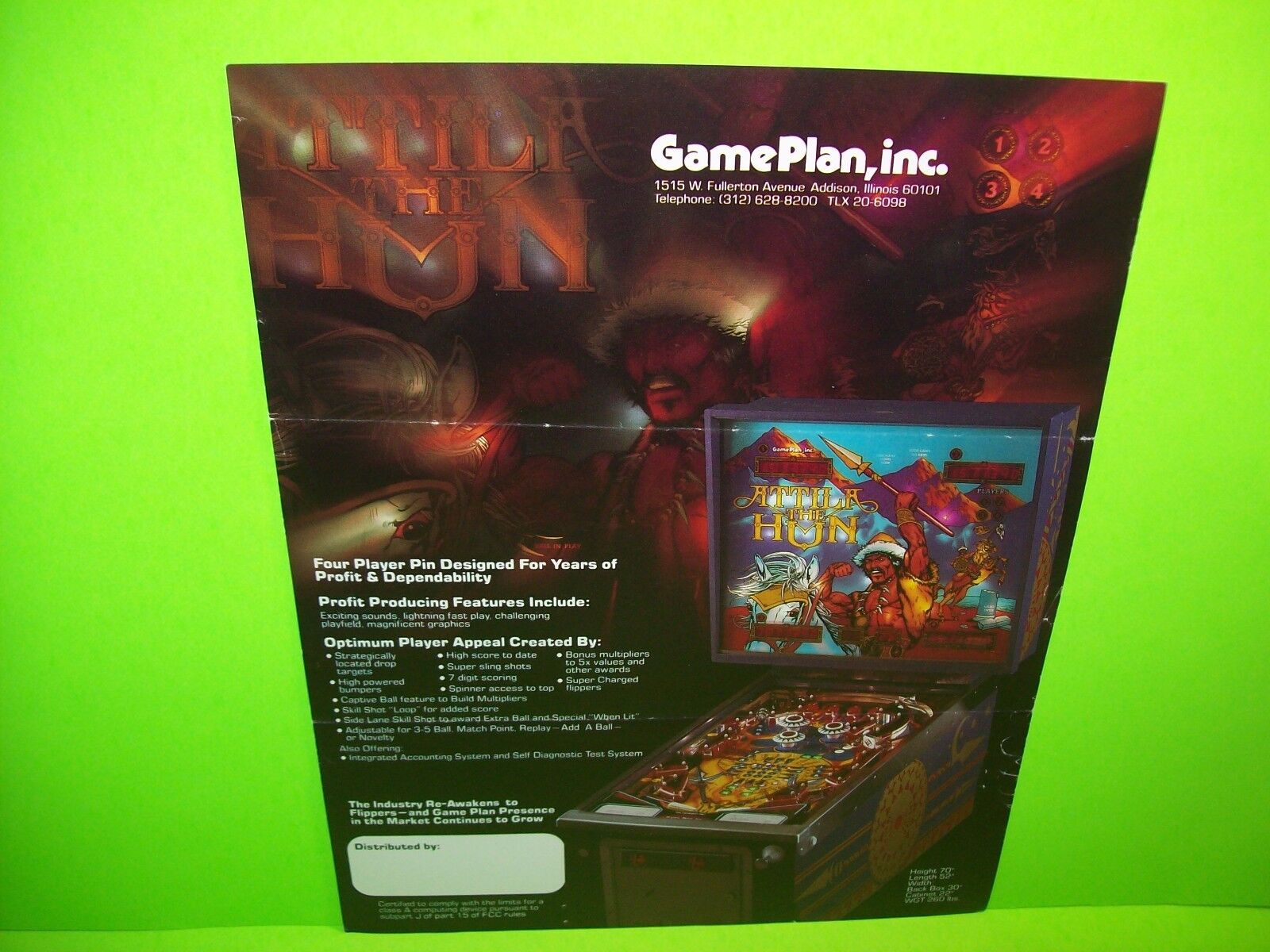 Game Plan ATTILA THE HUN Original 1985 Flipper Game Pinball Machine ...