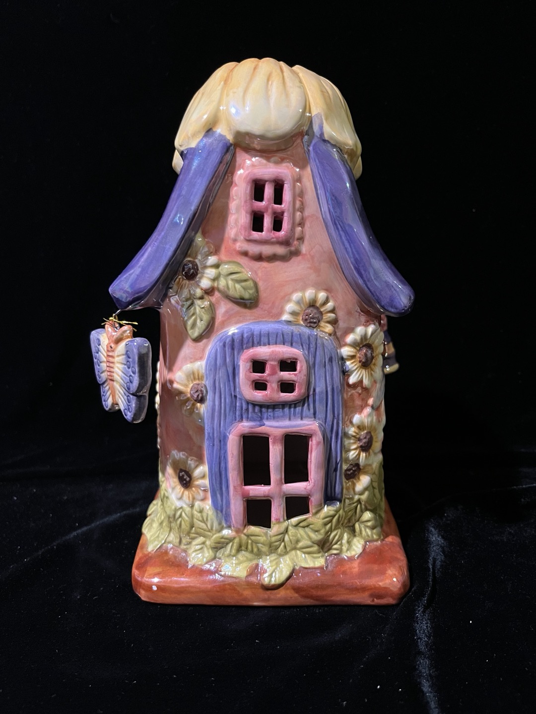 Sunflower Butterfly Cottage Tall Ceramic House
