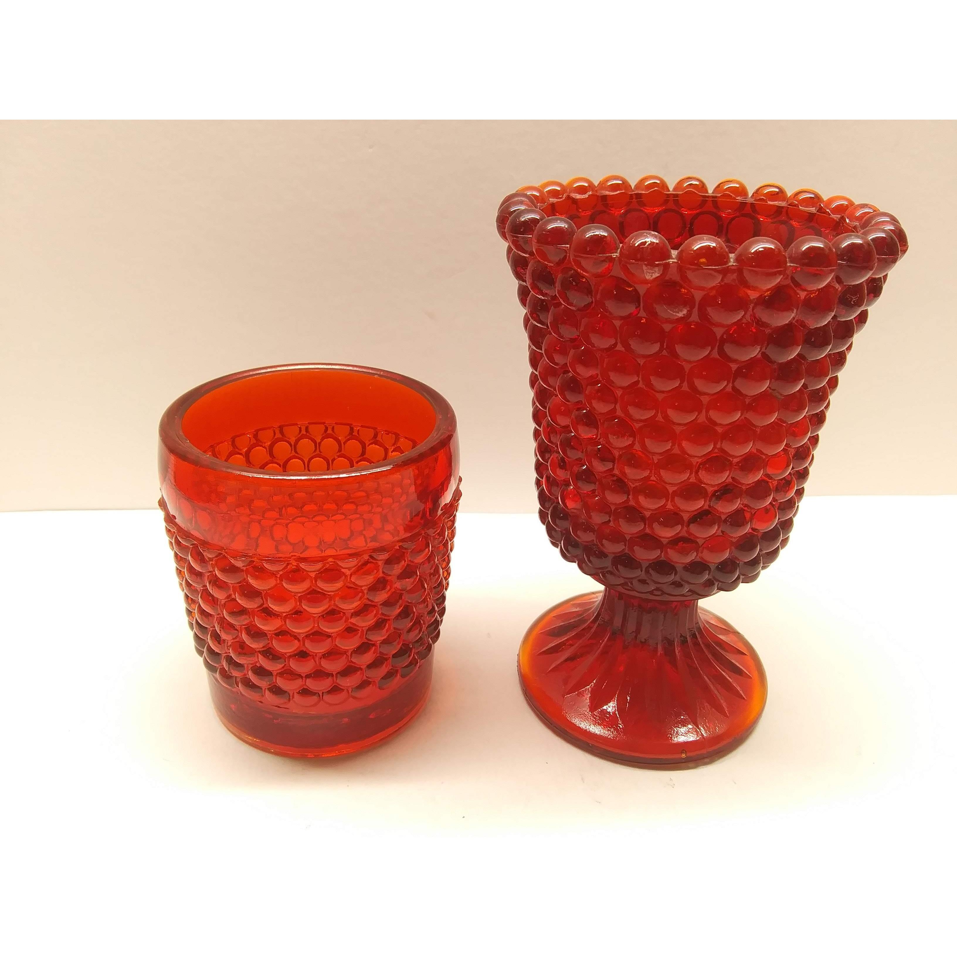 Pair of Vintage Hobnail Amberina Glass Votive Holders They Glow