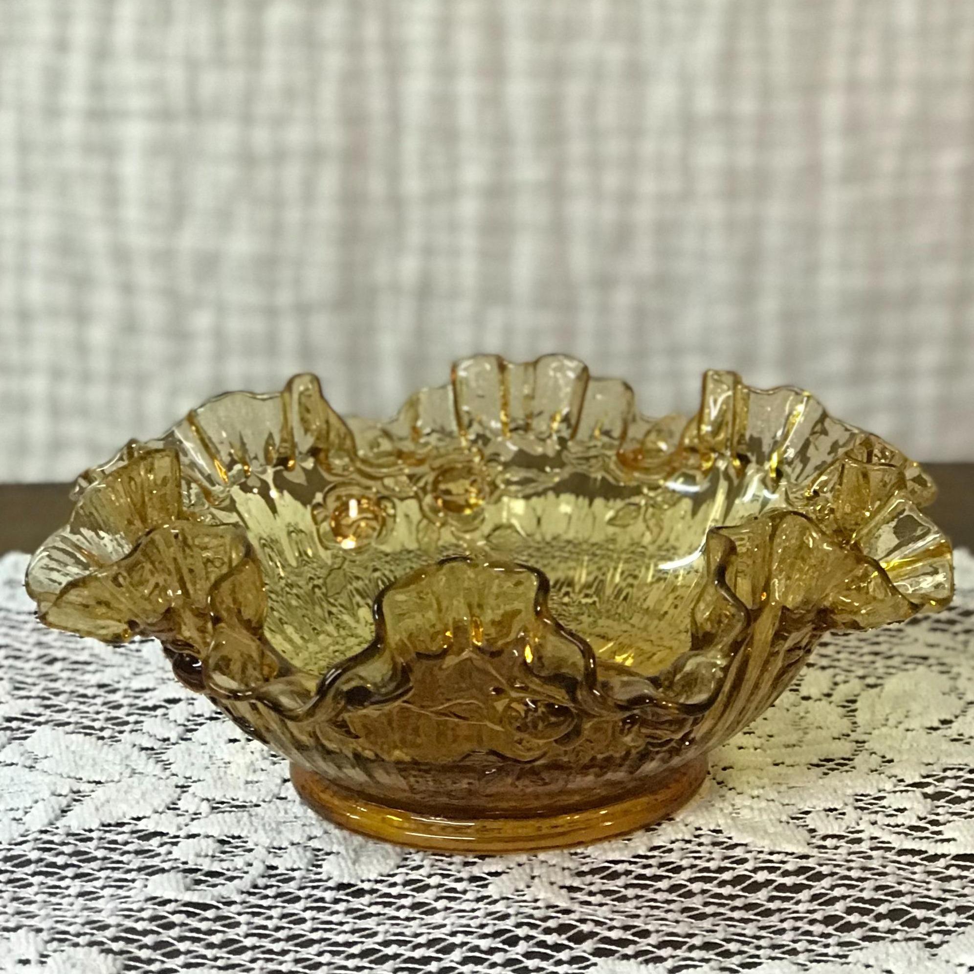 Vintage Fenton Colonial Amber Ruffled Thumbprint Bowl/Compote