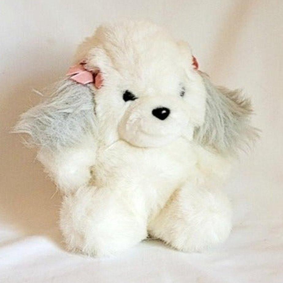 Small White and Gray Stuffed Puppy Toy
