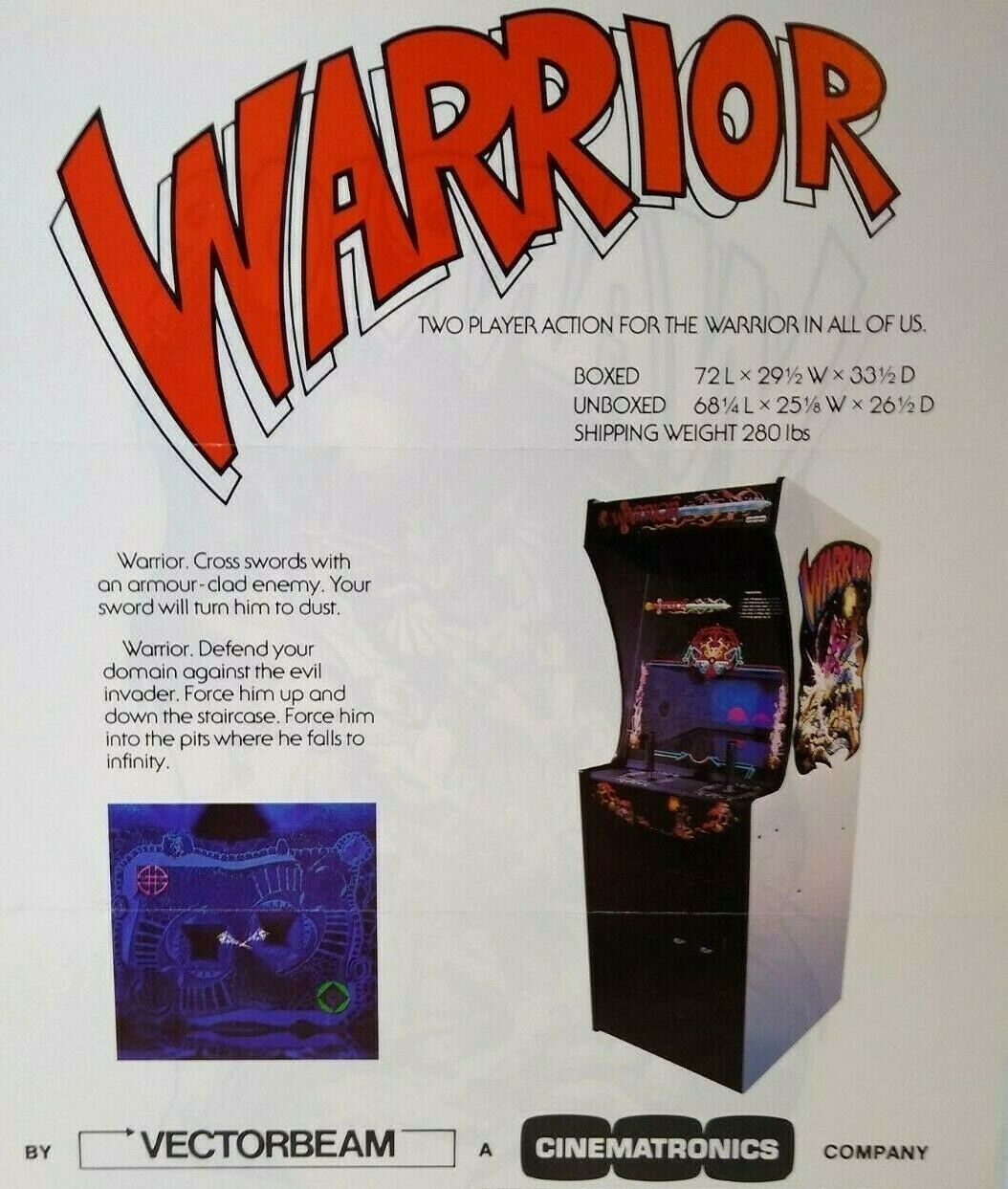 Warrior Arcade Flyer Vectorbeam Cinematronics Original 1978 Game Art 8.5" x 11"
