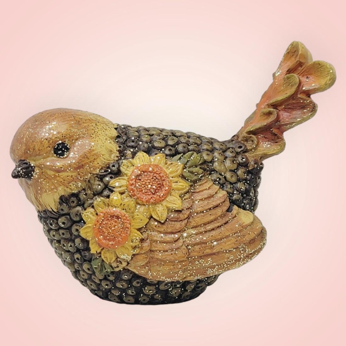 Fall Natural Fall Bird Figurine Polyresin Sunflowers Thanksgiving ...