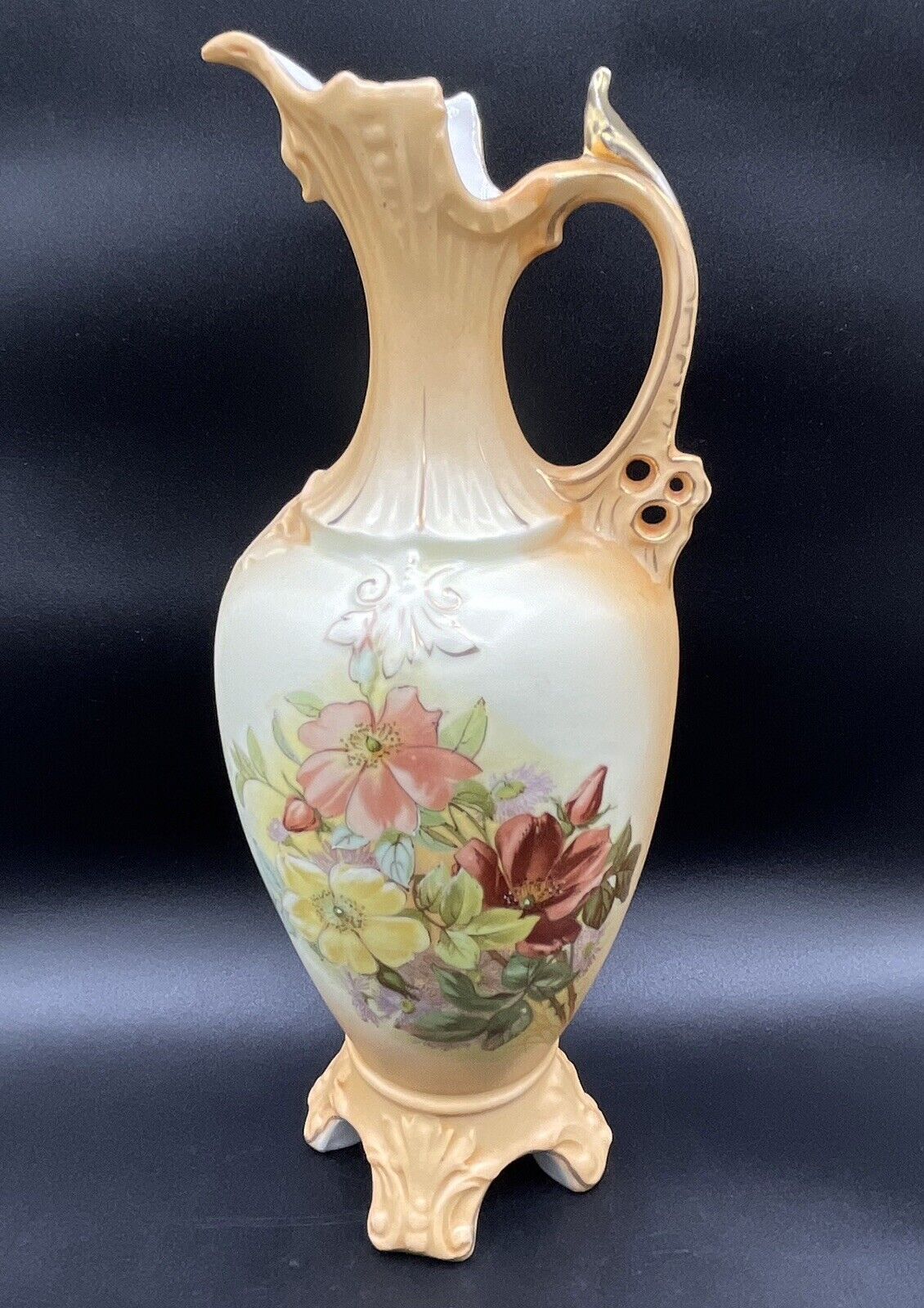 ANTIQUE ROBERT HANKE RH PORCELAIN EWER PITCHER HAND PAINTED 11” VASE