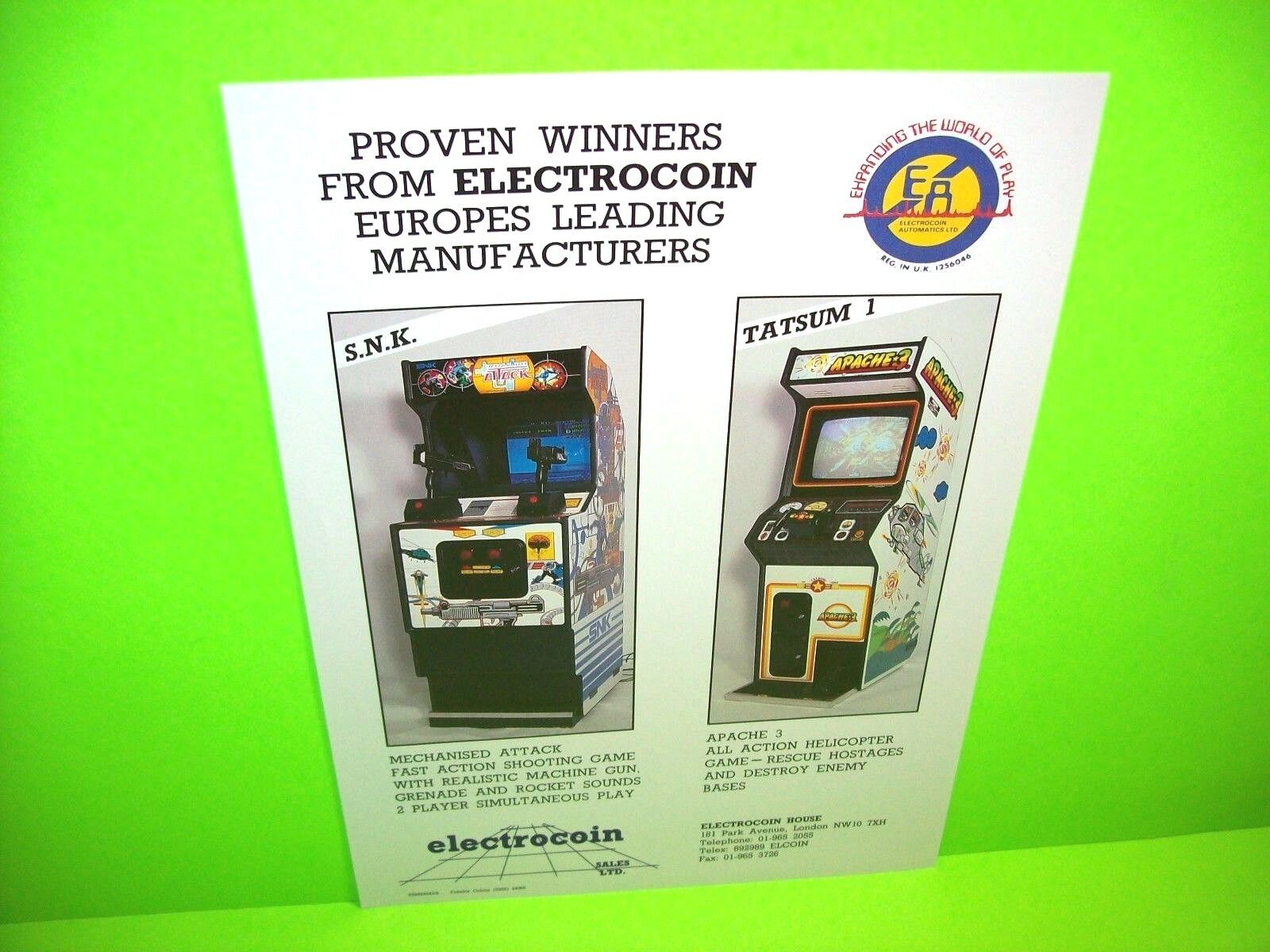 Mechanized Attack & Apache 3 Original NOS Video Arcade Game Flyer ...