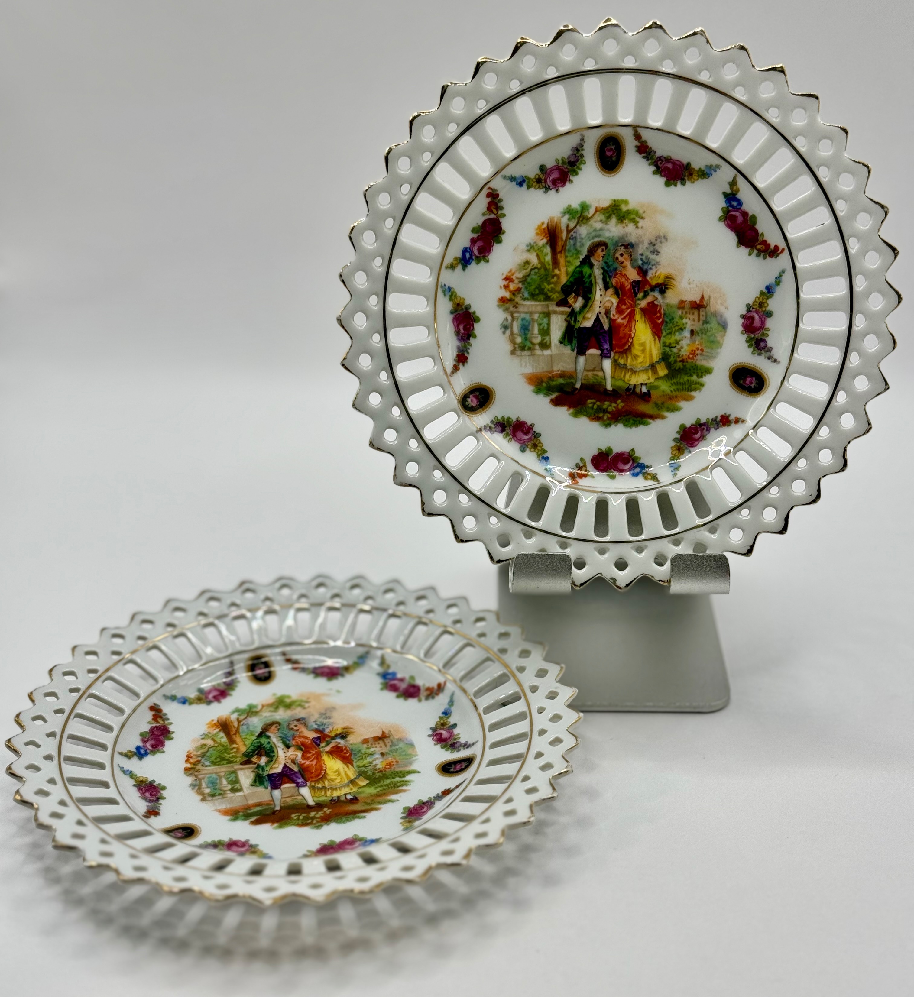 Vintage Victorian Scene Pierced Porcelain Plates, Romantic Collectible ...