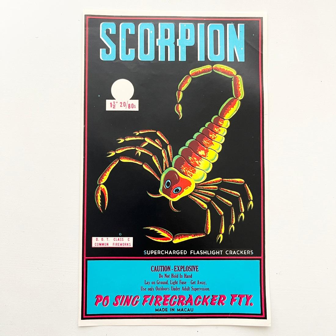 Scorpion Firecracker Fireworks Factory Label Vintage 1970s