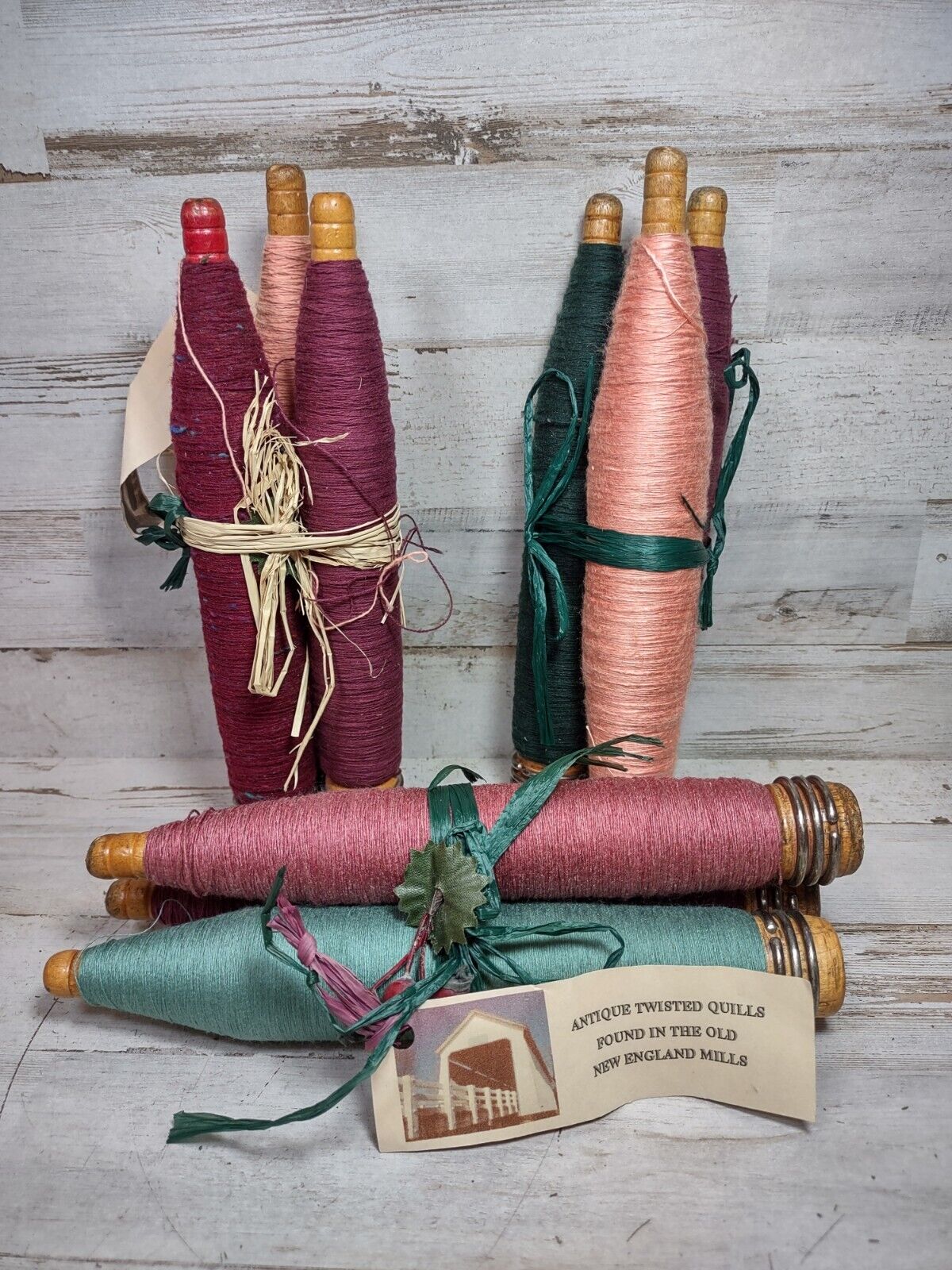 9 Antique Wood Weaving Thread Spools Bobbins Quills New England Mills ...