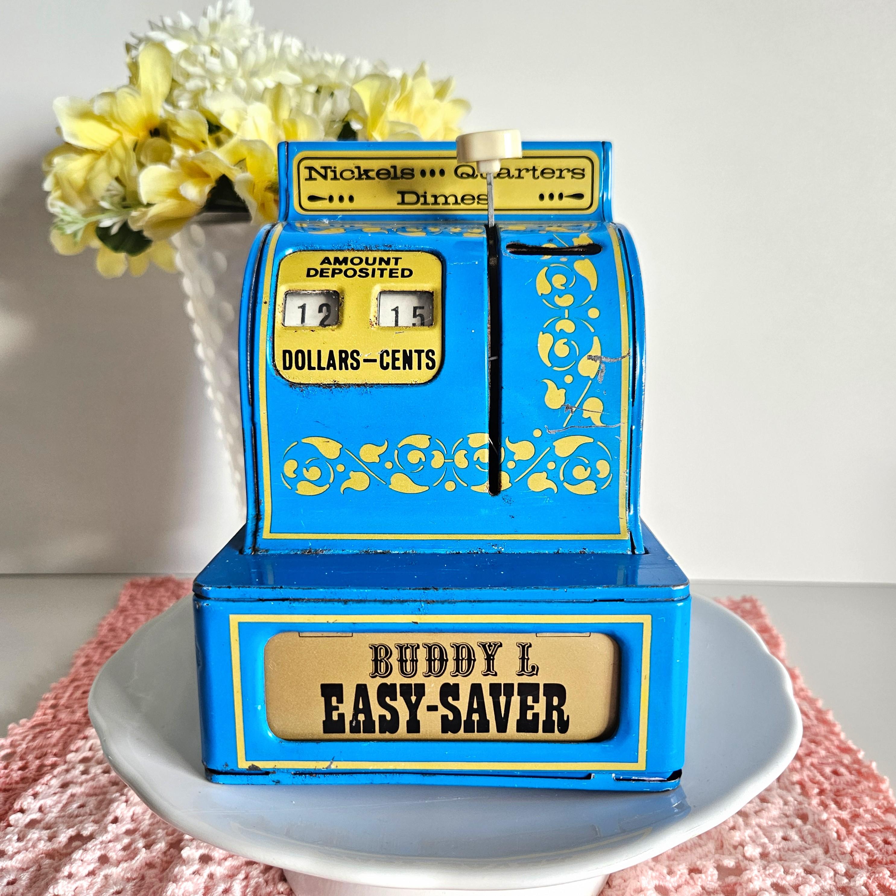 Vintage Buddy L Easy Saver 1976 3-Coin Tin Lithograph Bank HTF BLUE