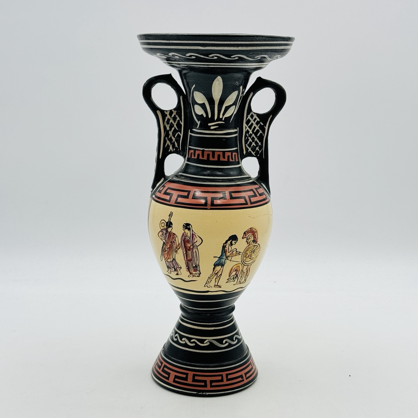 Greek Double Handled Amphora Vase Urn Black BROWN Made Greece 10 3/4"H ...