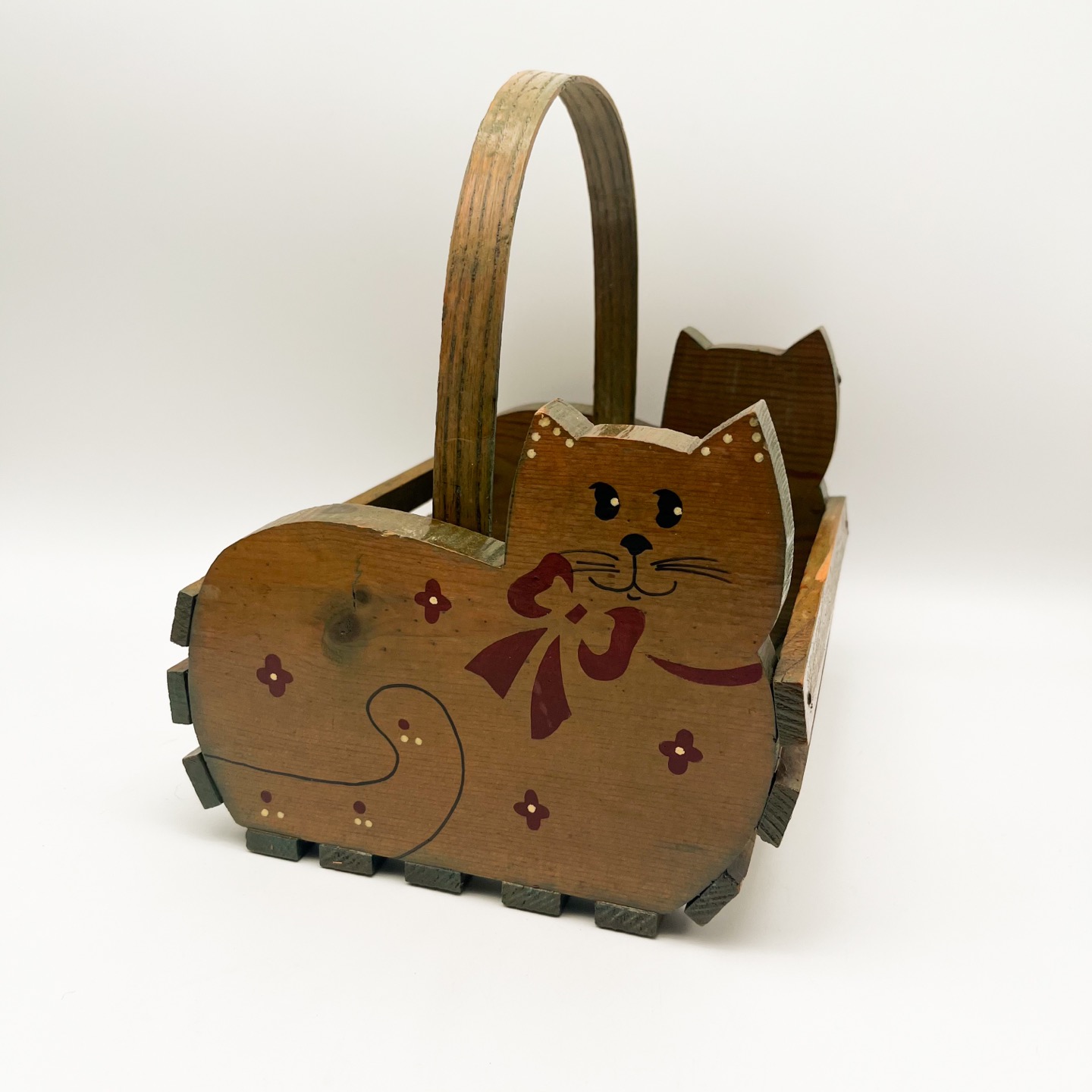 Vintage Sawmill Critters Wooden Cat Basket Kitten Critter Handmade ...